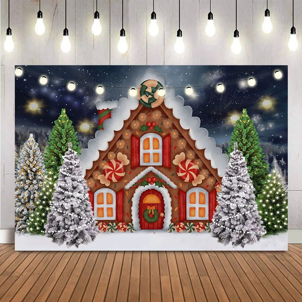 Gingerbread house Backdrop for Photography Winter Night Snow Scenery ...