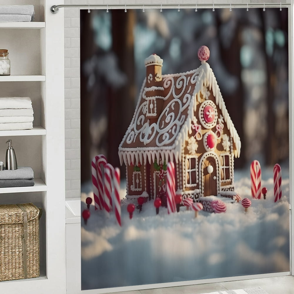 Gingerbread house candy canes snow waterproof shower curtain beautiful ...