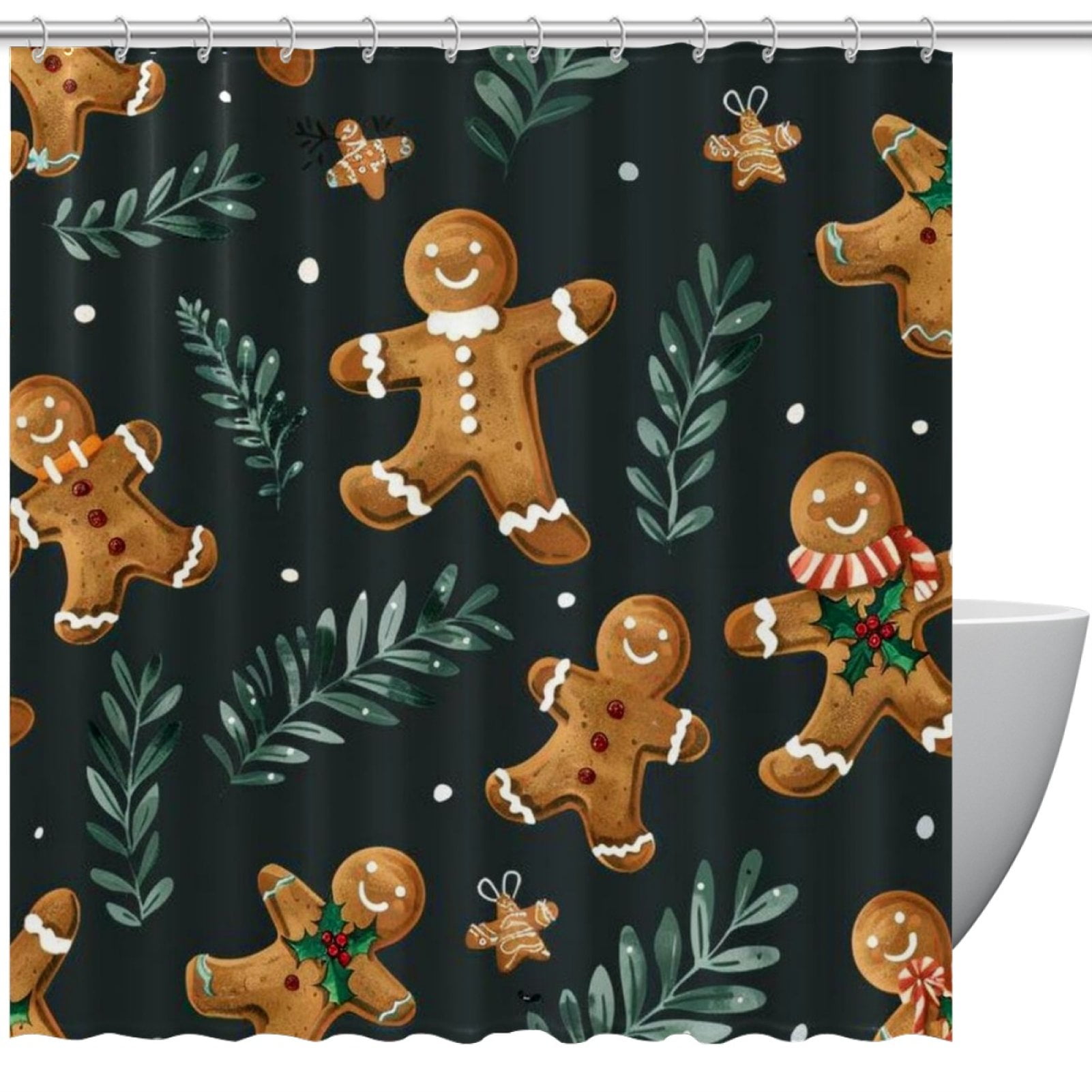Gingerbread man Waterproof Printed Bathroom Curtain Set with Hooks ...