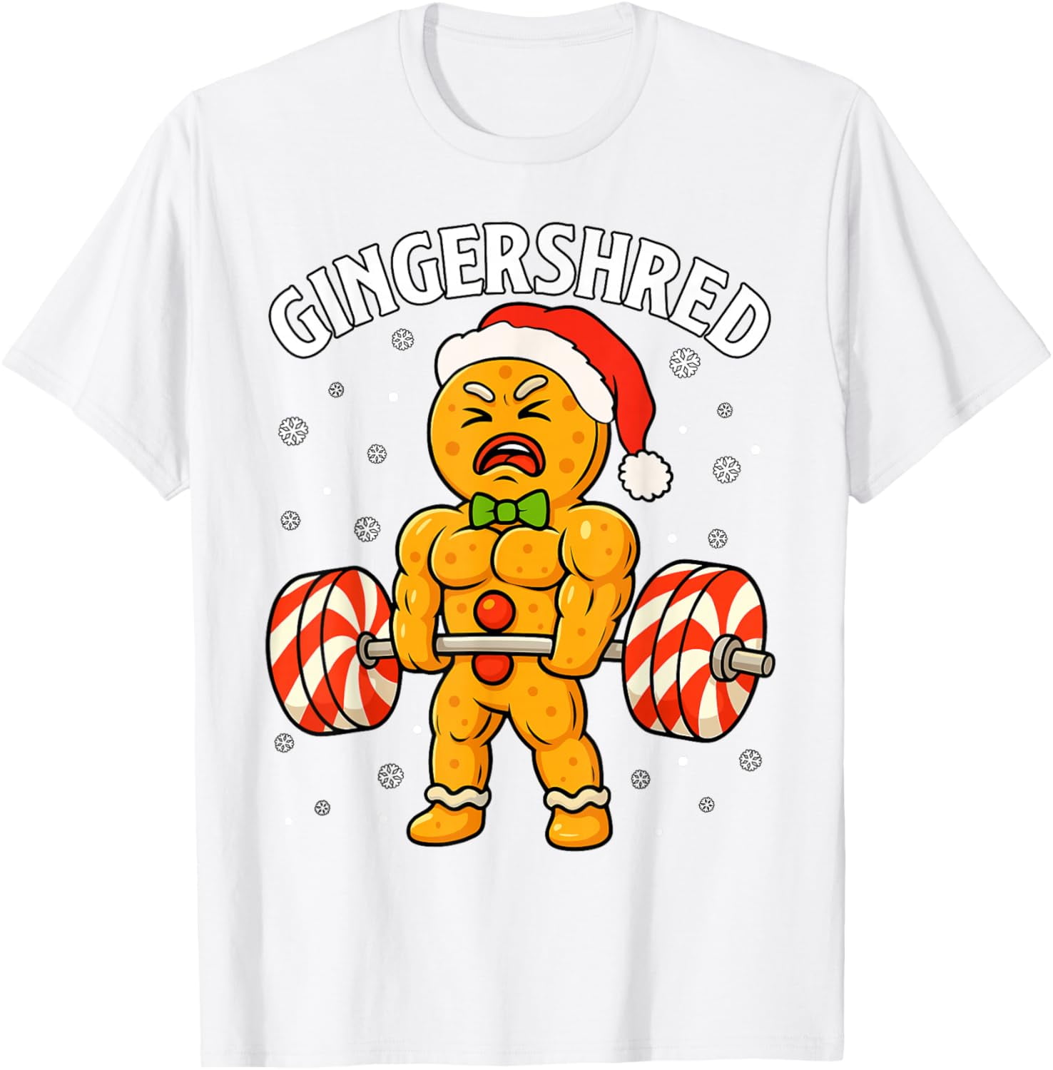 Gingershred Funny Gingerbread Man Gym Bodybuilding Christmas T-Shirt ...