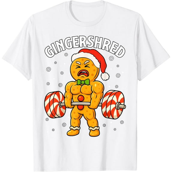 Gingershred Funny Gingerbread Man Gym Bodybuilding Christmas T-Shirt ...