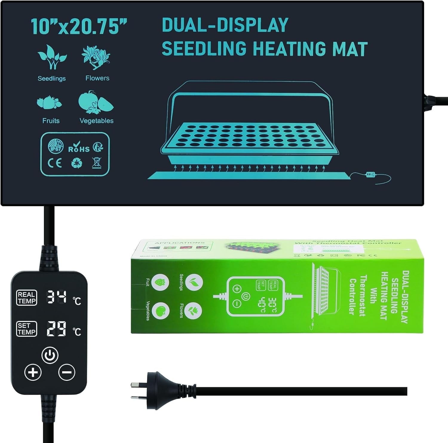 Gingersun 30W Seedling Heat Mat with Thermostat Control 52x25cm Heating ...