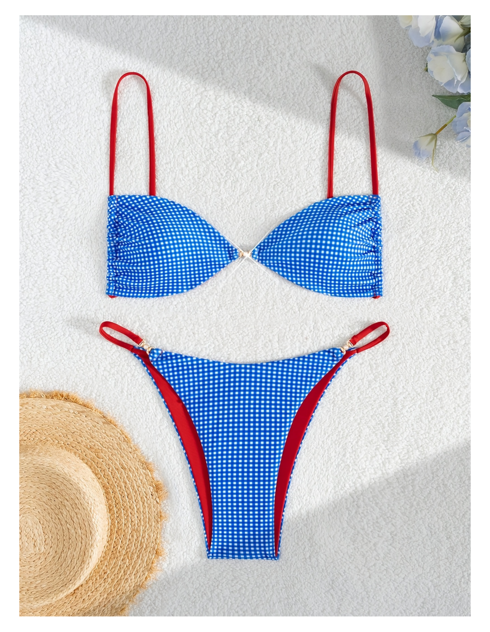 Gingham Bikini Set Women Push Up Swimsuit Tie Backless Thong Bathing ...