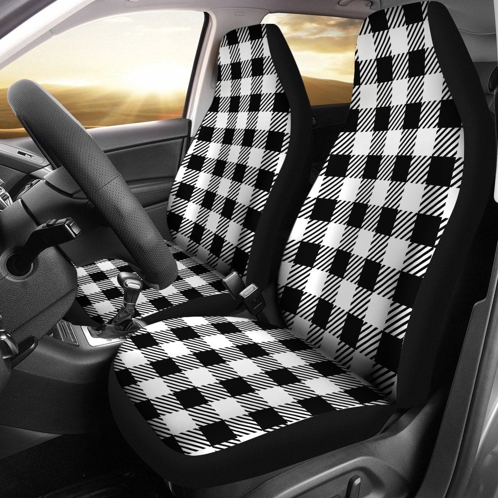 Gingham Black Pattern Print Seat Cover Car Seat Covers Set 2 Pc Car ...