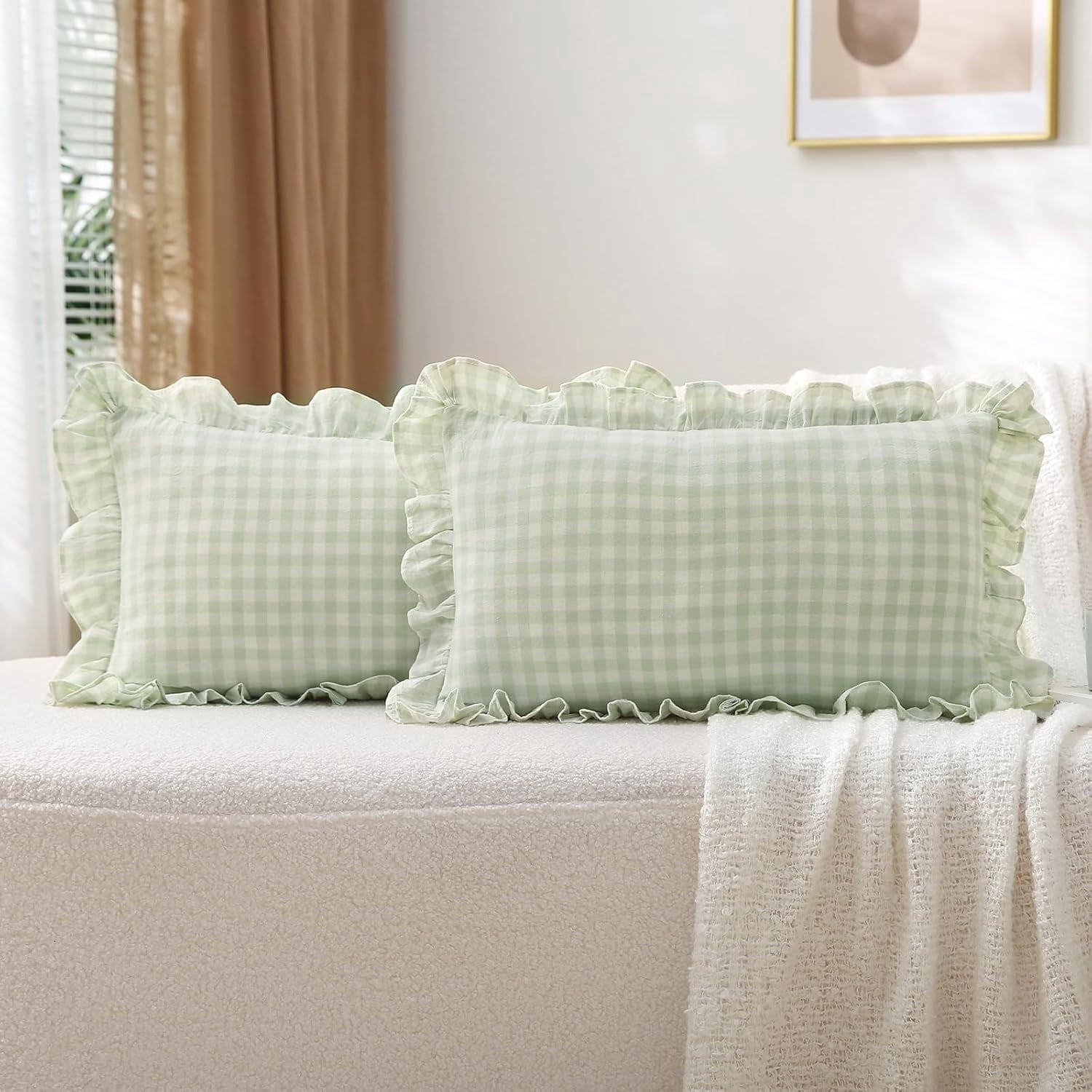 Gingham Body Pillow Cover, 100% Washed Cotton Rustic French Country ...