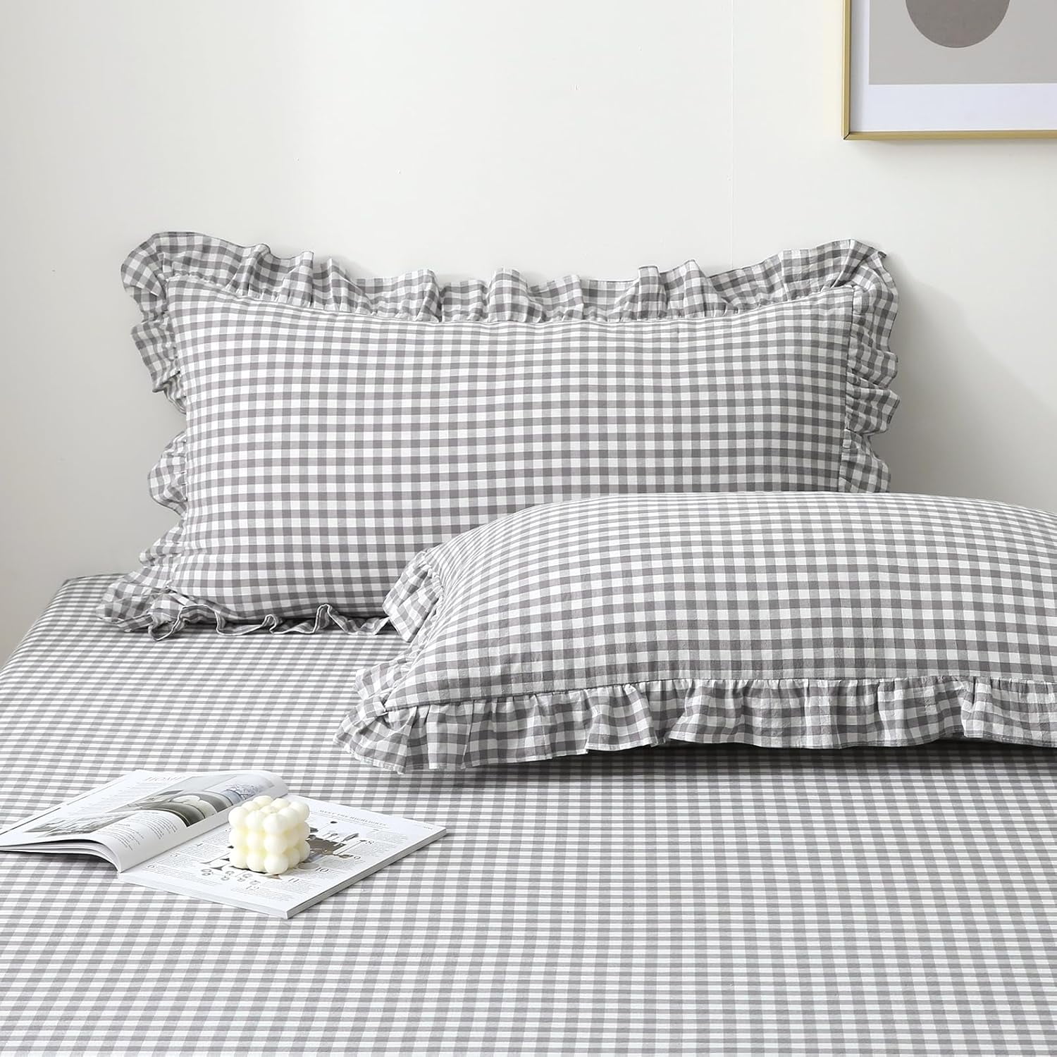 Gingham Body Pillow Cover, 100% Washed Cotton Rustic French Country ...