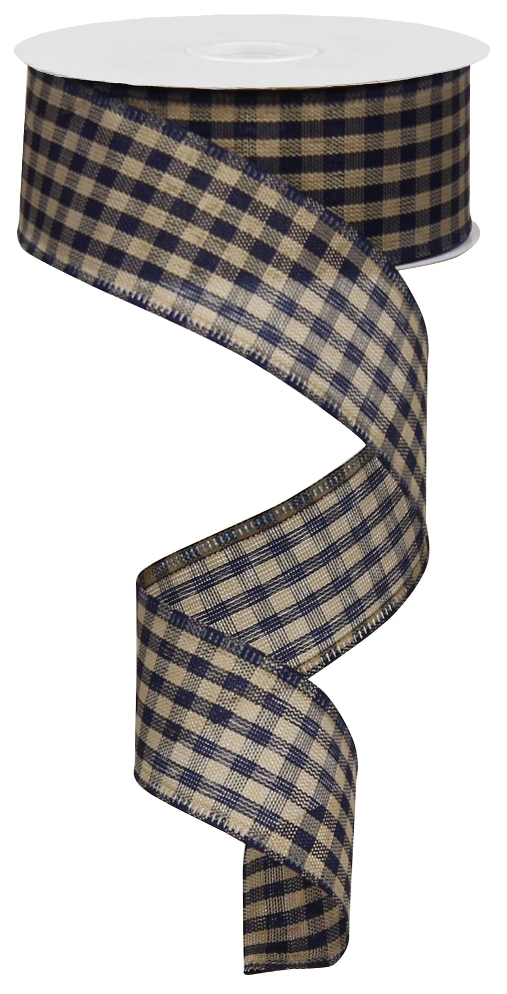 Gingham Check Wired Ribbon: Navy Blue and Tan - 1.5 Inches x 50 Yards ...