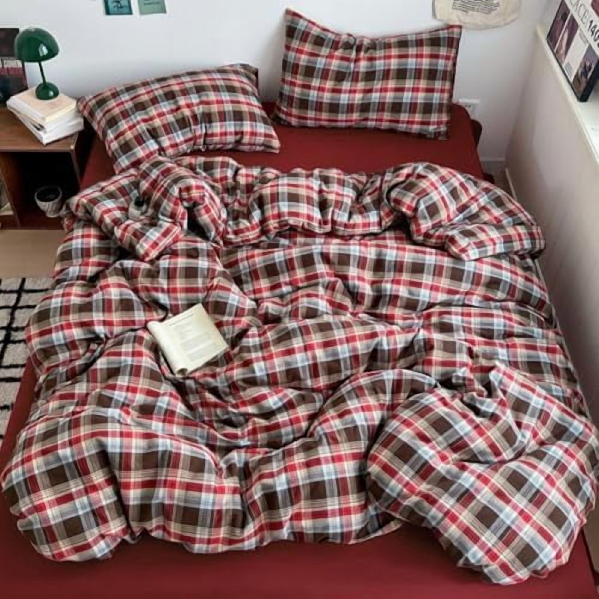 Gingham Duvet Cover Full 3 Pieces Red Plaid Bedding Set Farmhouse ...