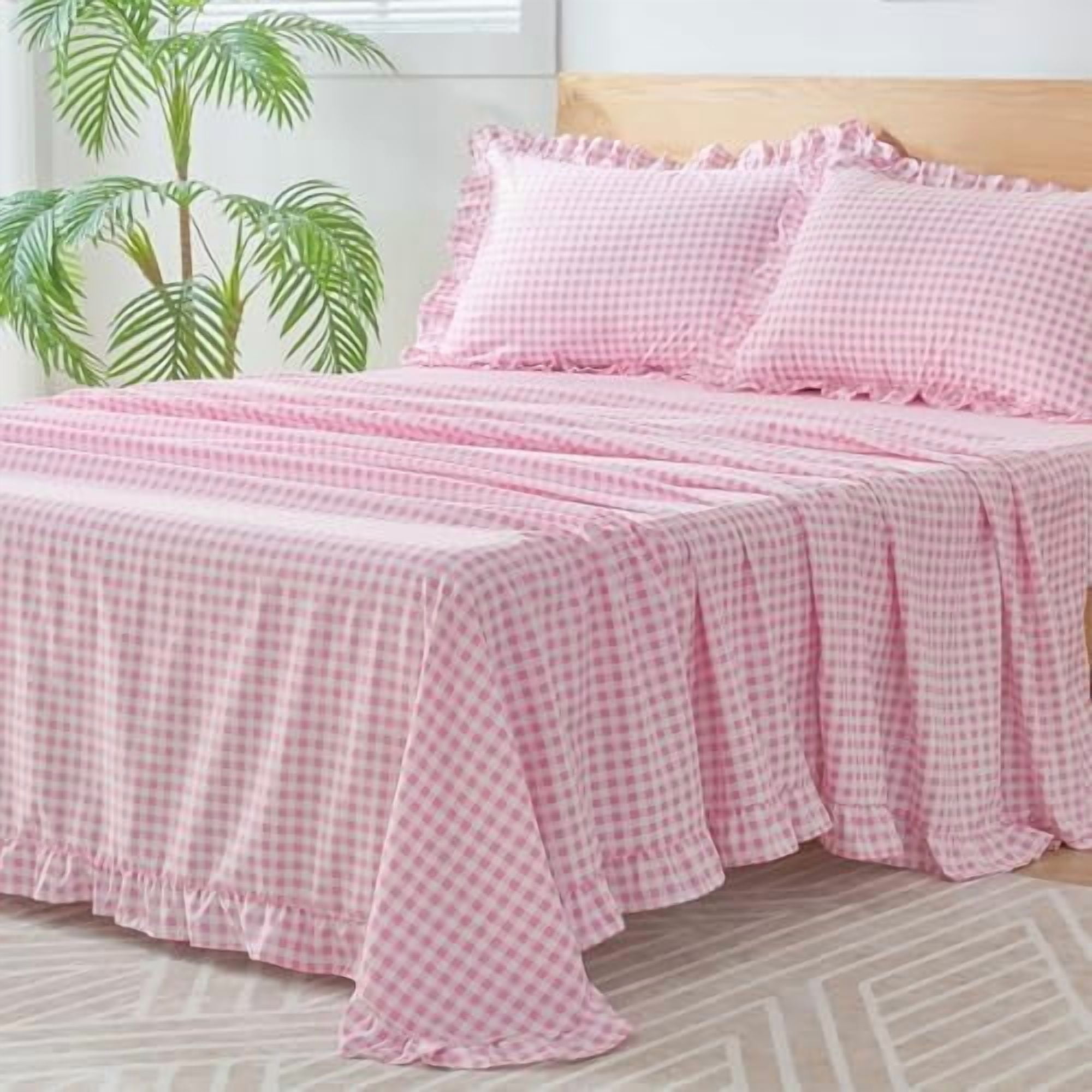 Gingham Full Sheet Set, Lightweight Super Soft Brushed Microfiber Plaid ...