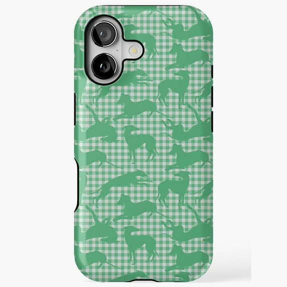 Gingham Greyhounds in Green Pattern Phone Case for iPhone 17 16 15 14 ...