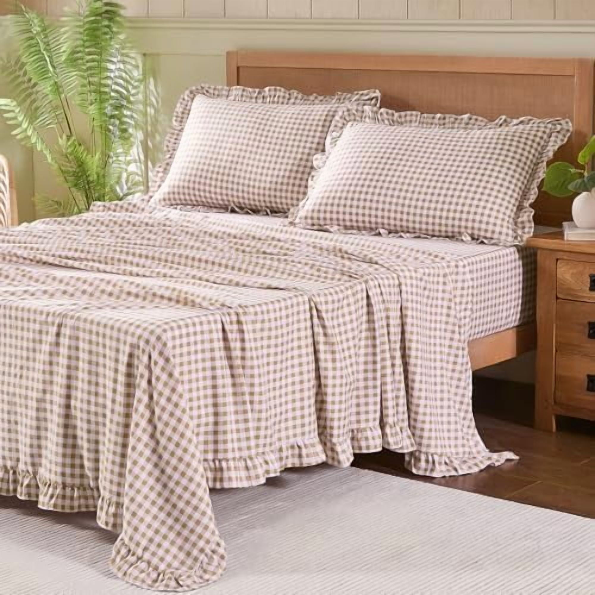 Gingham King Sheet Set, Lightweight Super Soft Brushed Microfiber Plaid ...