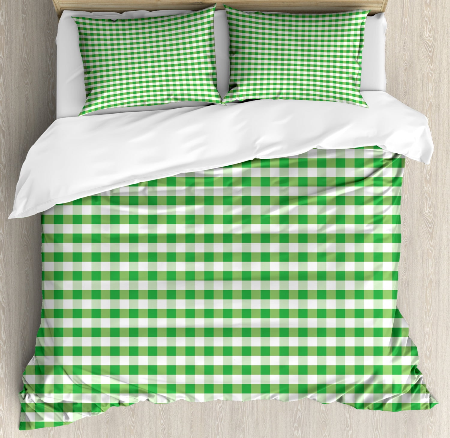 Gingham King Size Duvet Cover Set, Picnic Blanket Inspired Green and ...