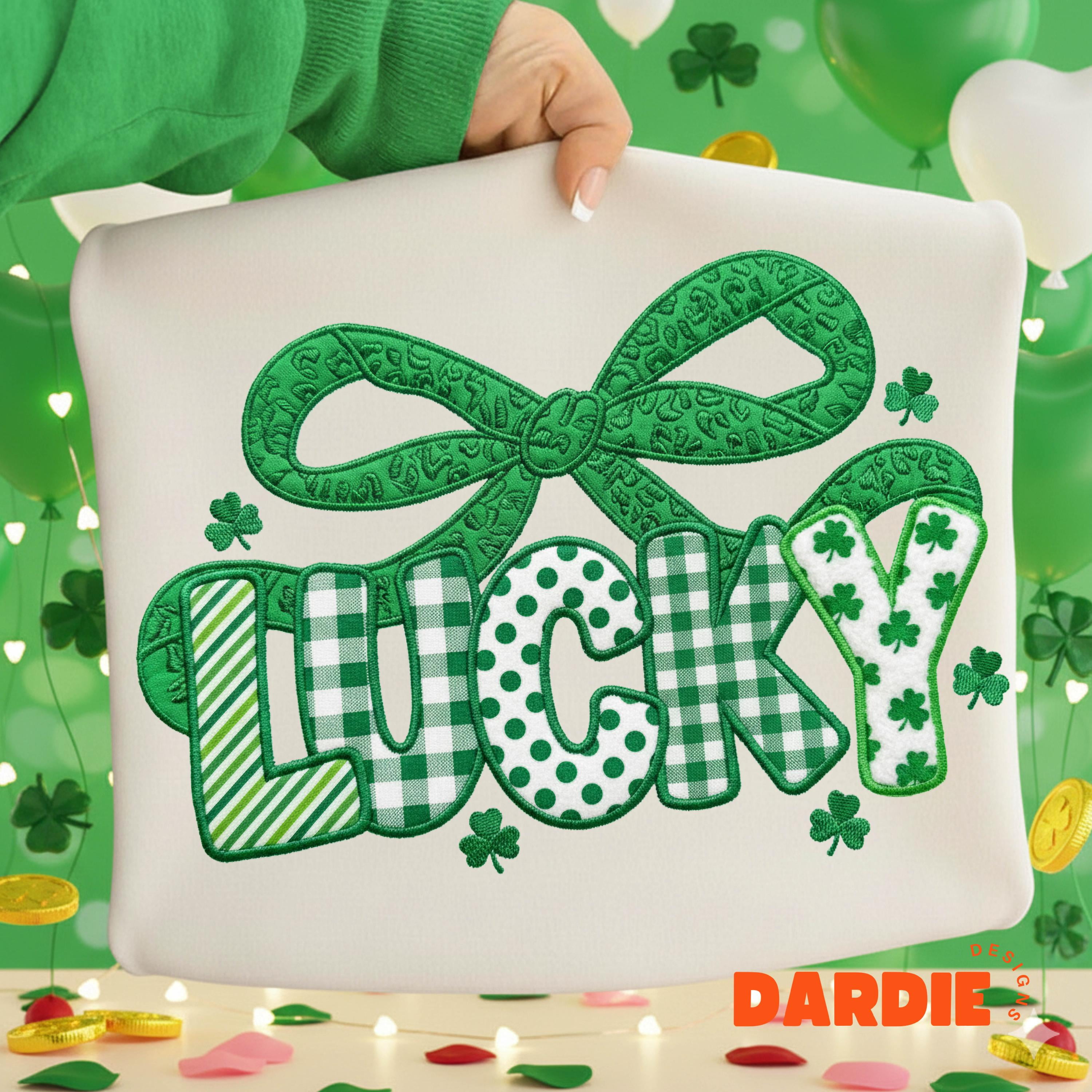 Gingham Lucky Embroidered St Patrick's Day Sublimation Design Clipart ...