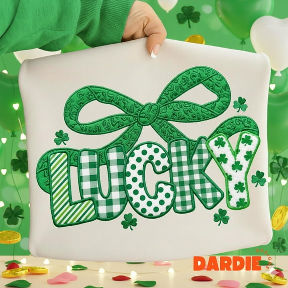 Gingham Lucky Embroidered St Patrick's Day Sublimation Design Clipart ...