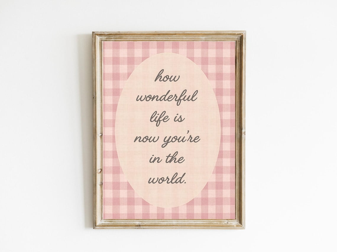 Gingham Nursery Poster: Inspirational Quote, Pink Decor, Unframed ...