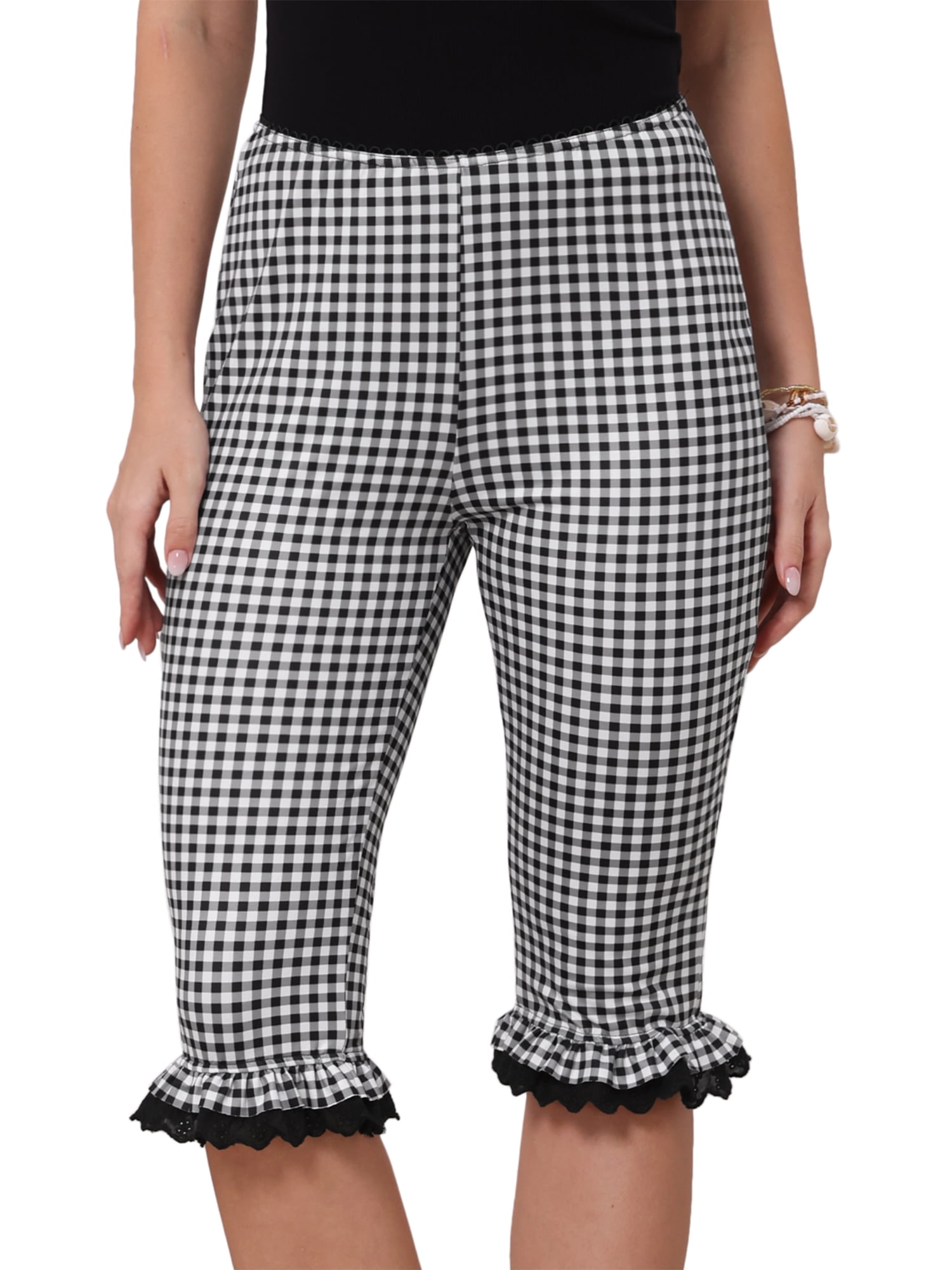 Gingham Pants for Women Low Waist 3/4 Knee Length Cropped Capri ...
