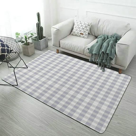 Gingham Pattern Light Blue Rug Non-Slip Floor Carpet for Living Room ...