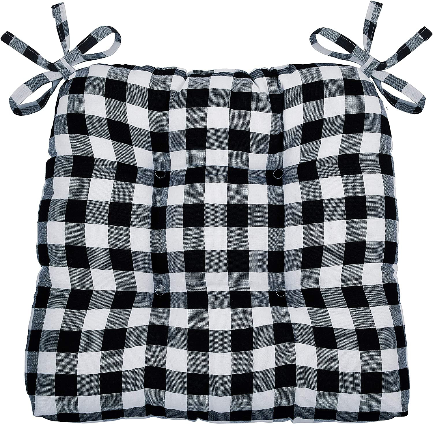 Gingham Plaid Buffalo Checkered Premium Plush Country Farmhouse Chair Cushion Pads with Tear ...