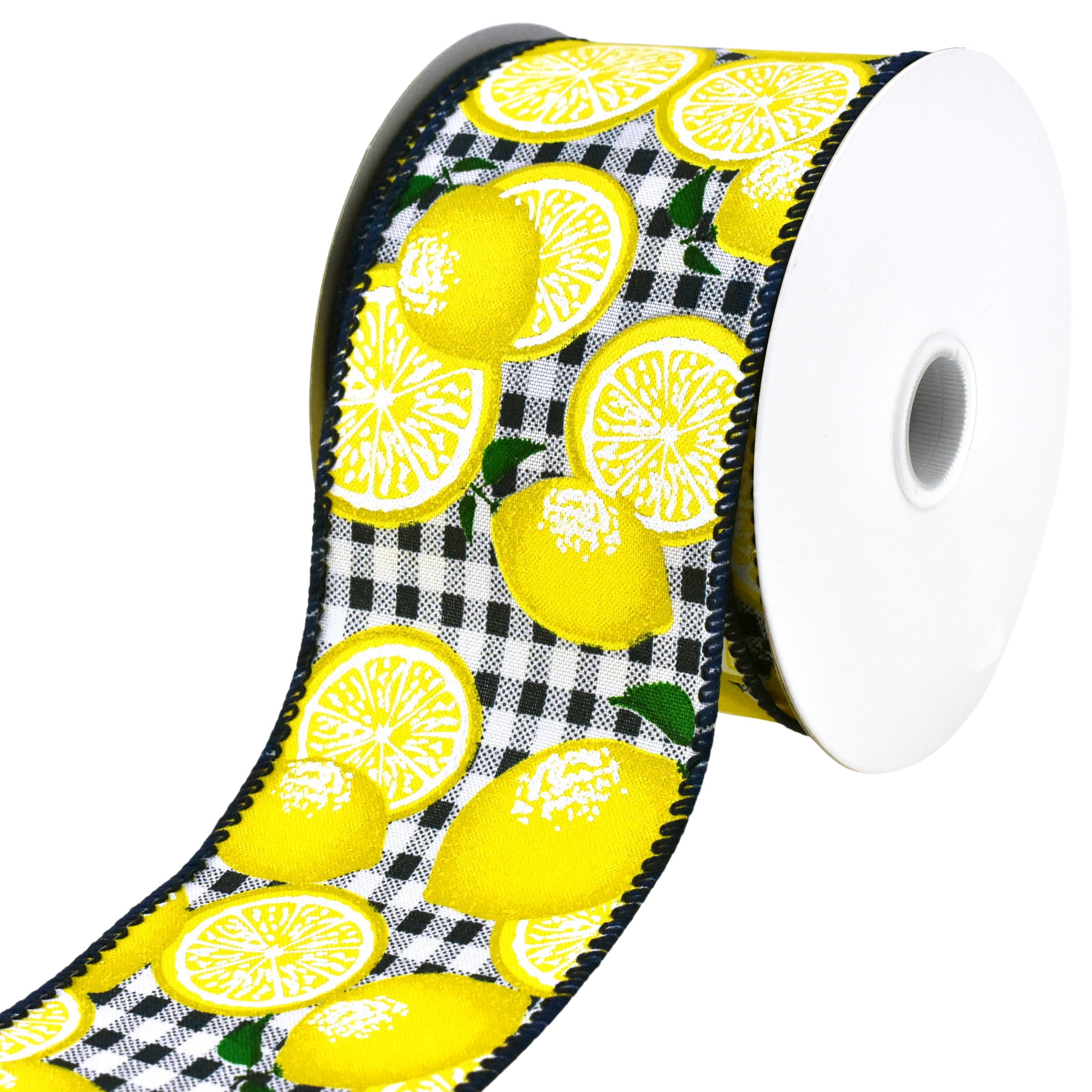 Gingham Printed Lemons Wired Ribbon, 2-1/2-inch, 10-yard, Black ...