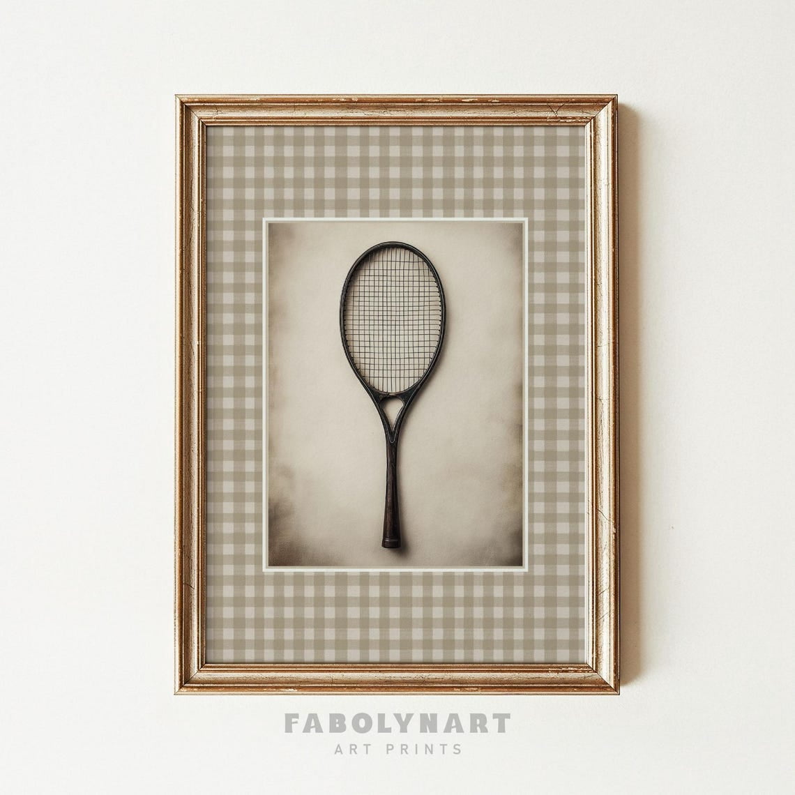 Gingham Tennis Racket Wall Art Vintage Sports Decor Antique Tennis ...