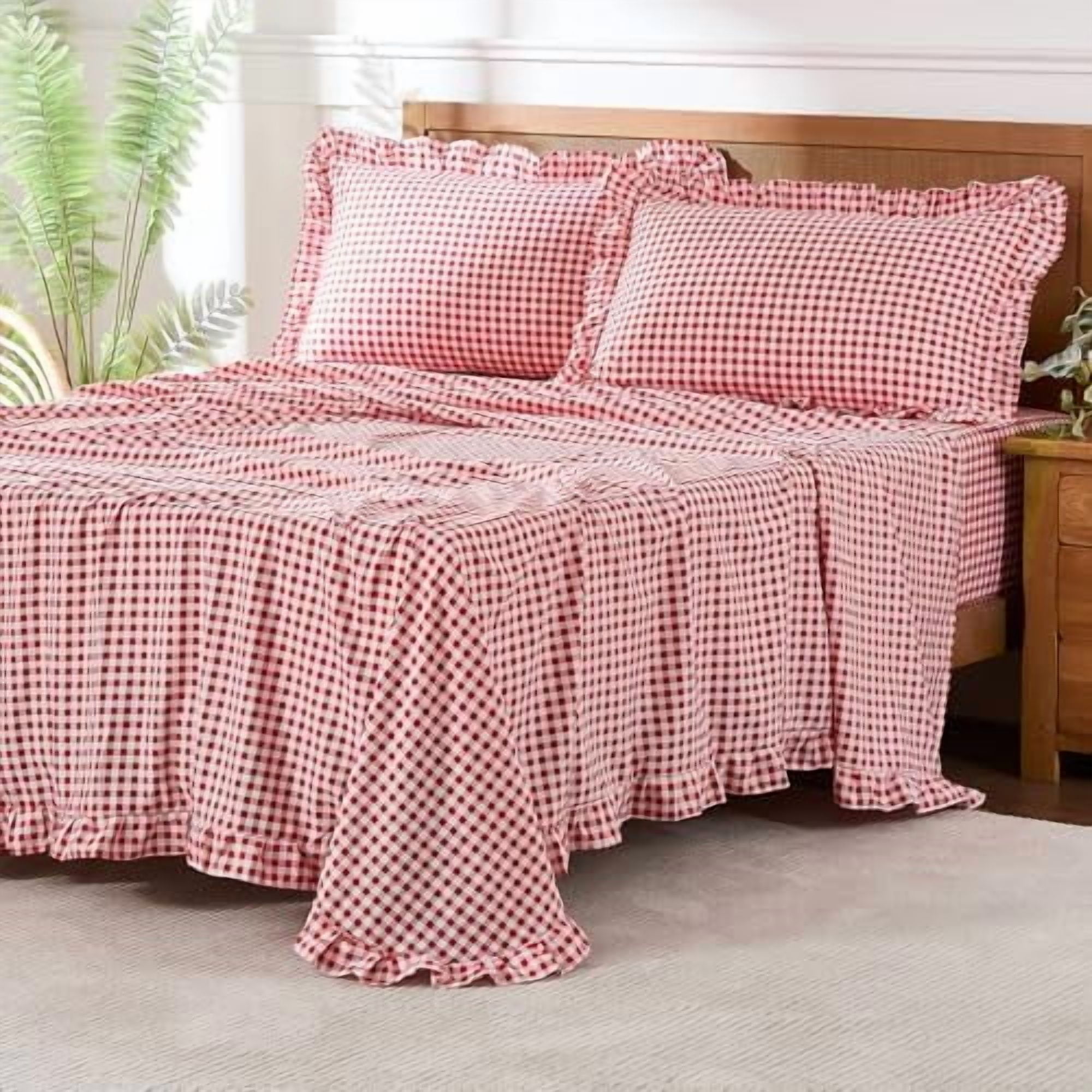 Gingham Twin Sheet Set, Lightweight Super Soft Brushed Microfiber Plaid ...