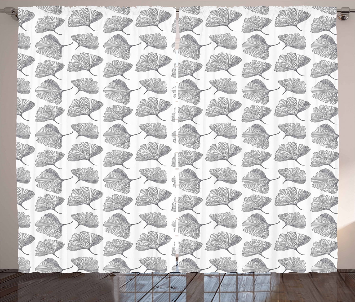 Ambesonne Gingko Curtains 2 Panel Set, Minimalist Nature Leafage, 108 ...