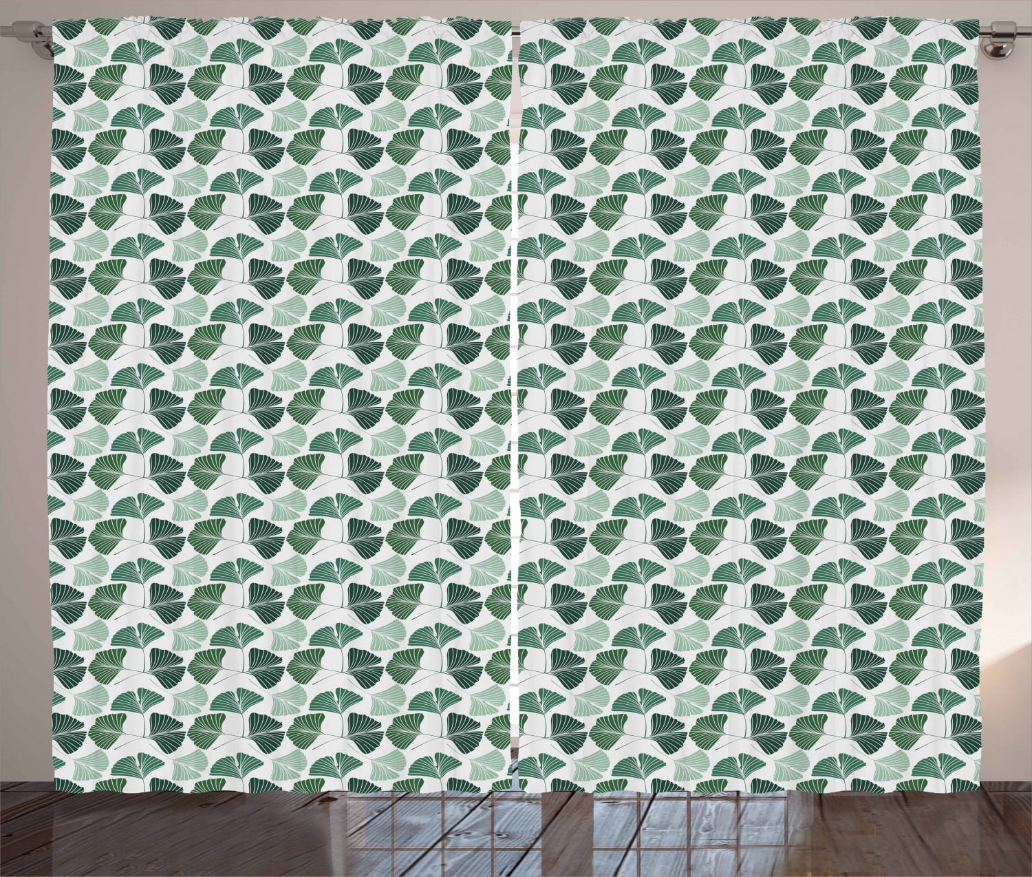 Ambesonne Gingko Curtains 2 Panel Set, Biloba Tree Leaves Foliage, 108 ...