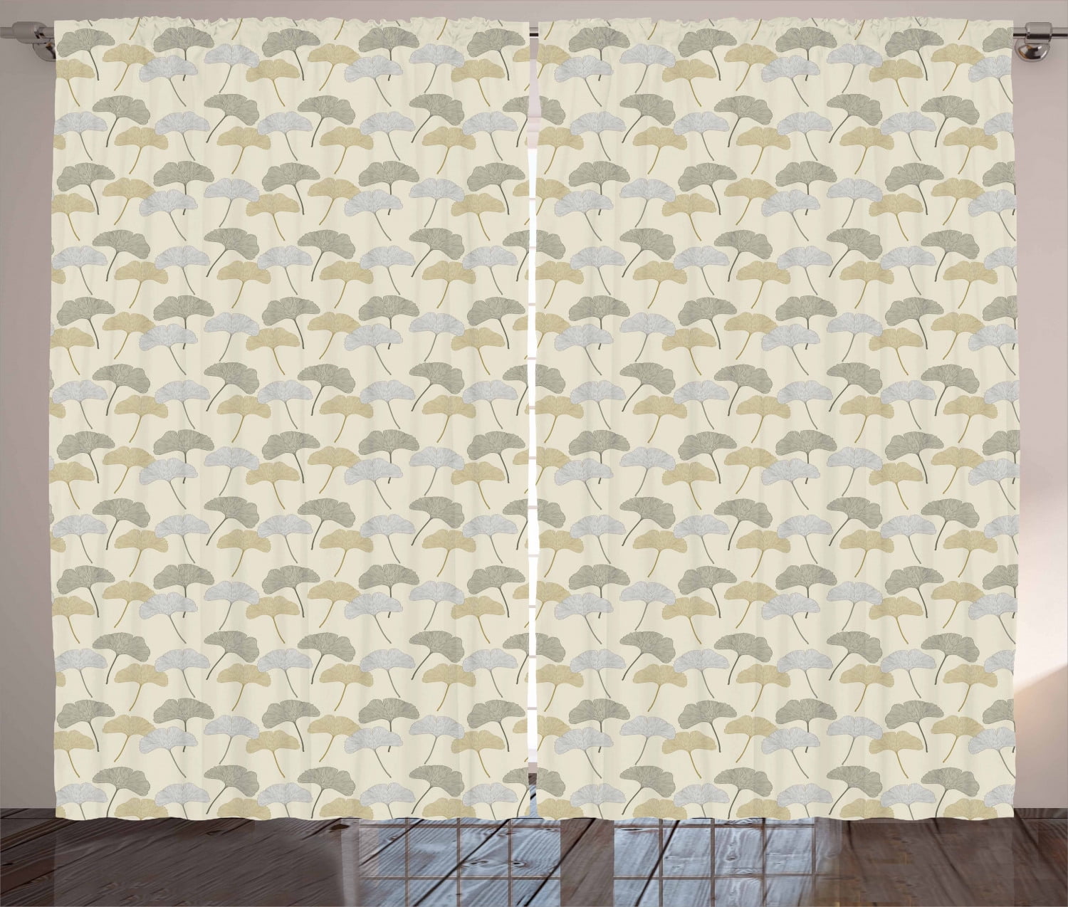 Ambesonne Gingko Curtains 2 Panel Set, Soft Tree Leaves Retro Style ...