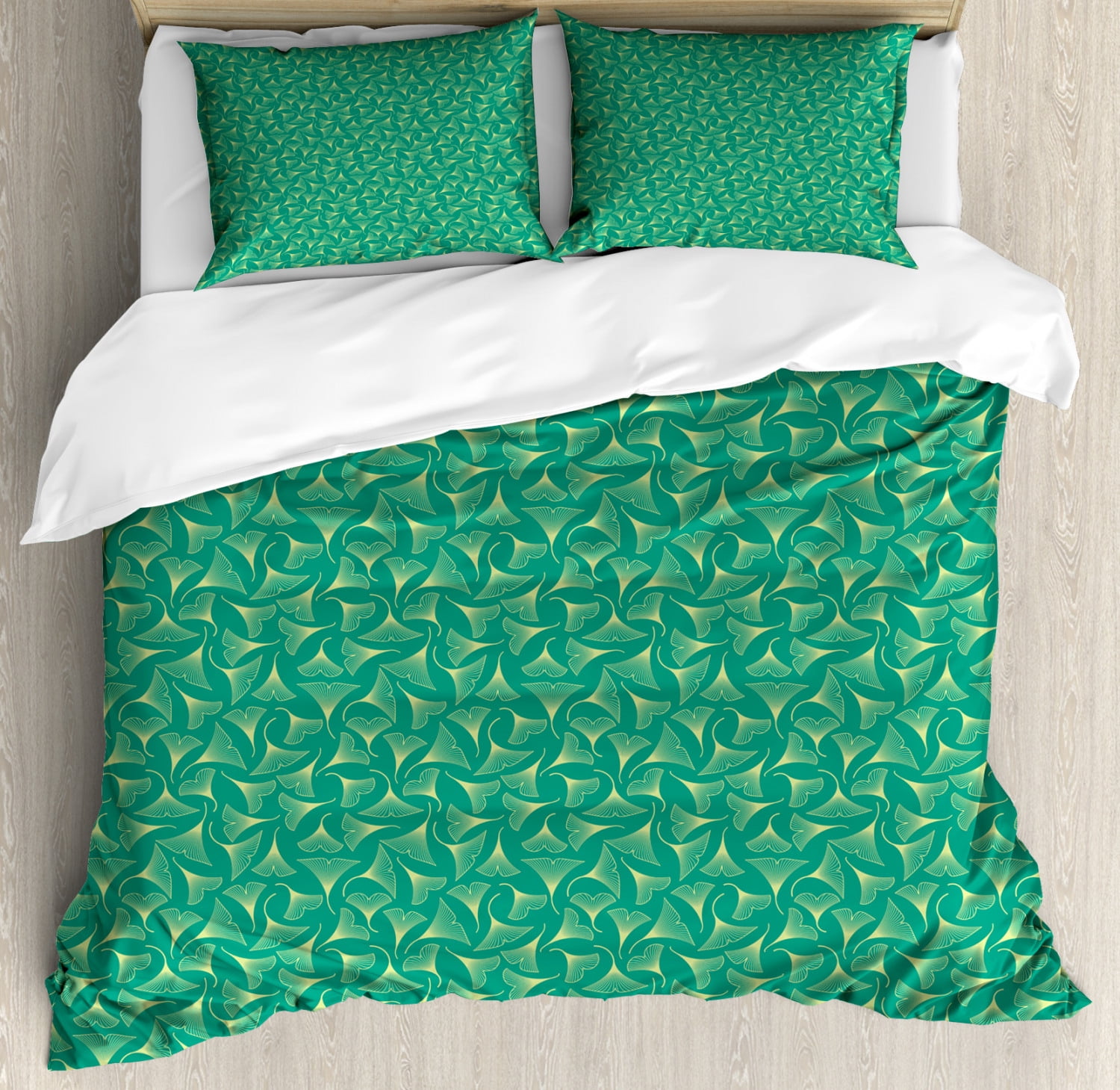 Gingko Duvet Cover Set Queen Size, Biloba Leaves Traditional Plants ...