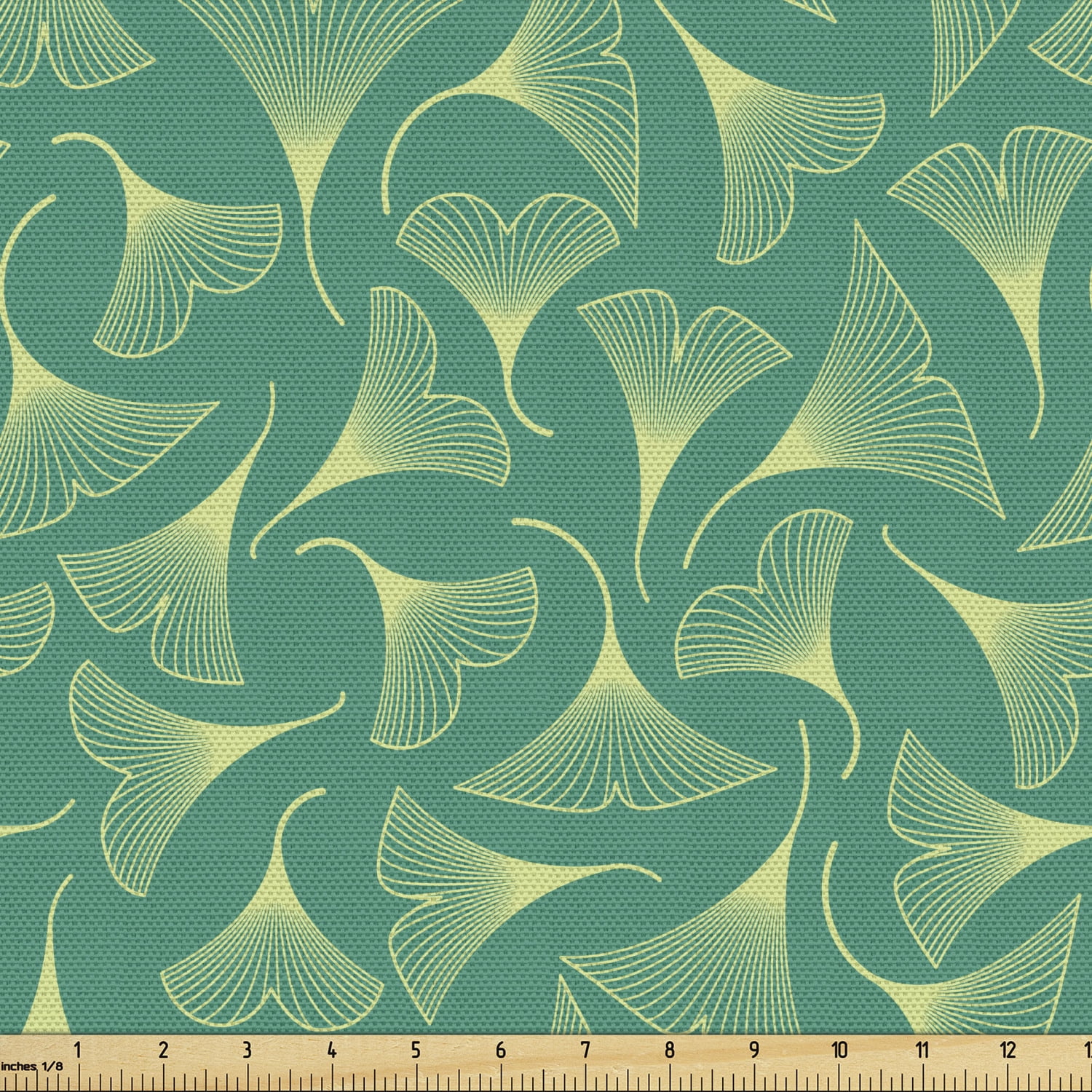 Ambesonne Gingko Fabric by the Yard Upholstery, Biloba Leaves on Teal ...