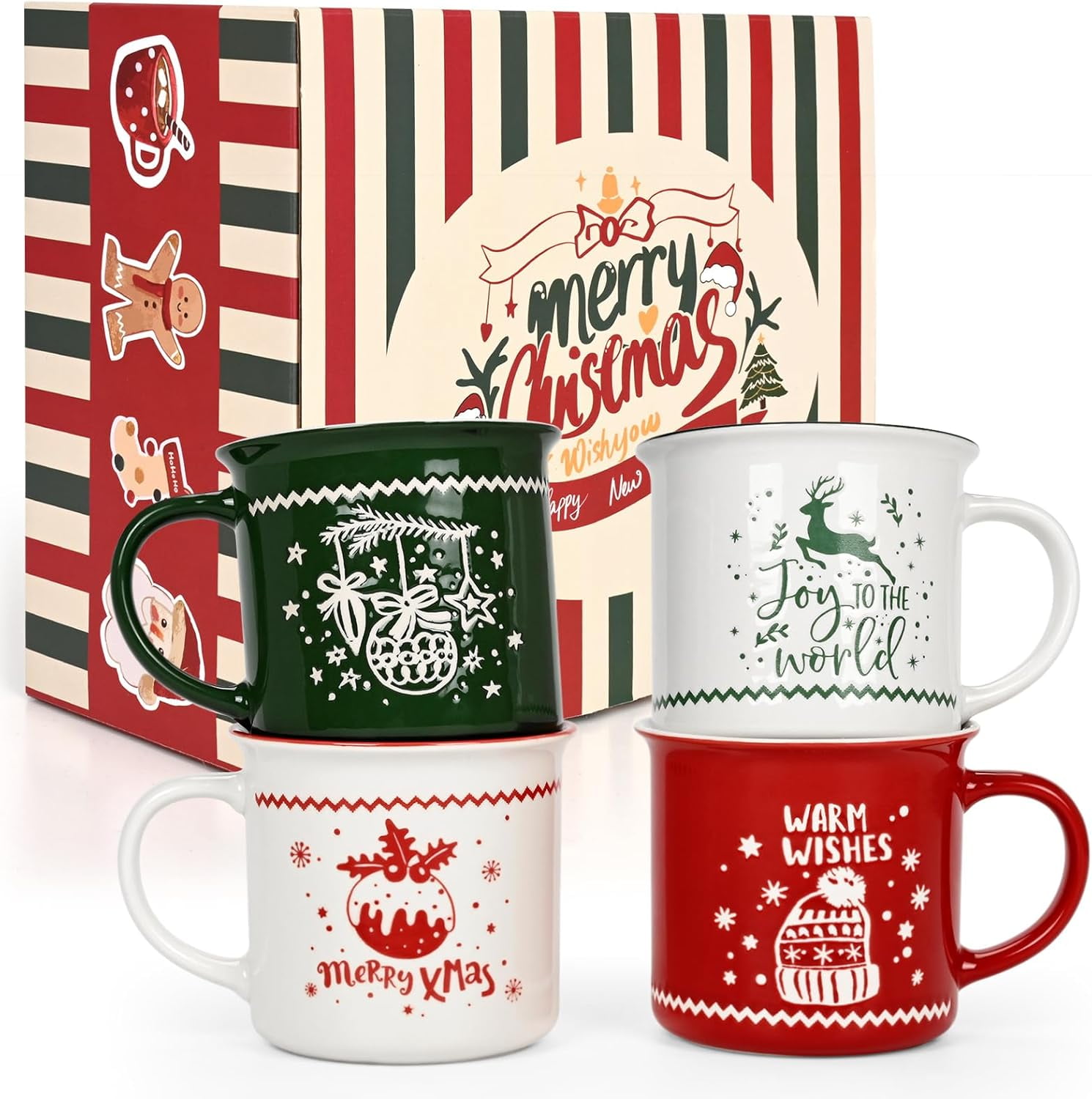 Gingprous Christmas Mugs Set of 4, Christmas Coffee Mug with Festival ...