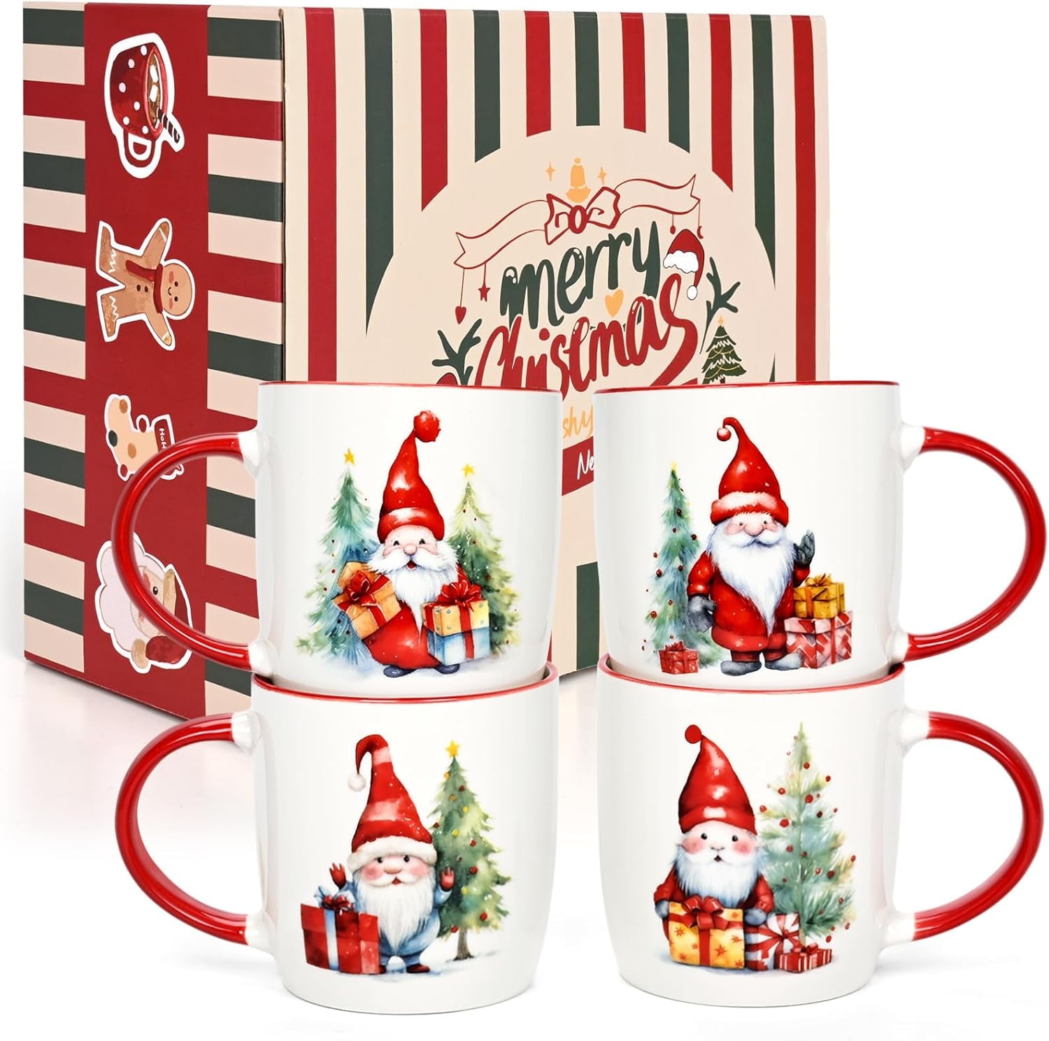 Gingprous Set of 4 Elf Christmas Coffee Mugs Set, 11 Oz Ceramic ...