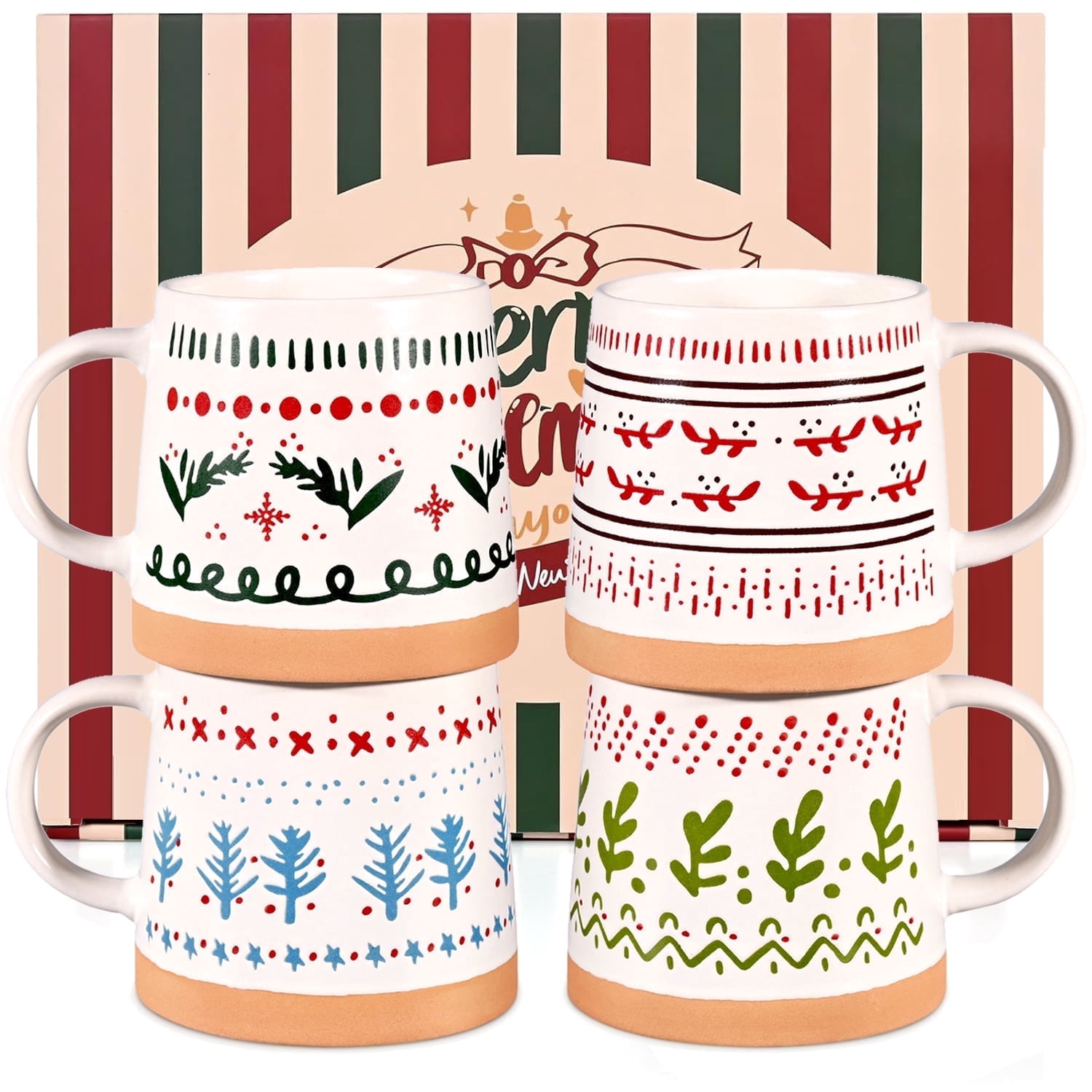 Gingprous Set of 4 Elf Christmas Coffee Mugs Set, Ceramic Christmas Mug ...