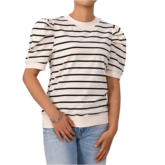 enyan Women Tops Women's Short Puff Sleeve Knit Tops 2026 Trendy ...