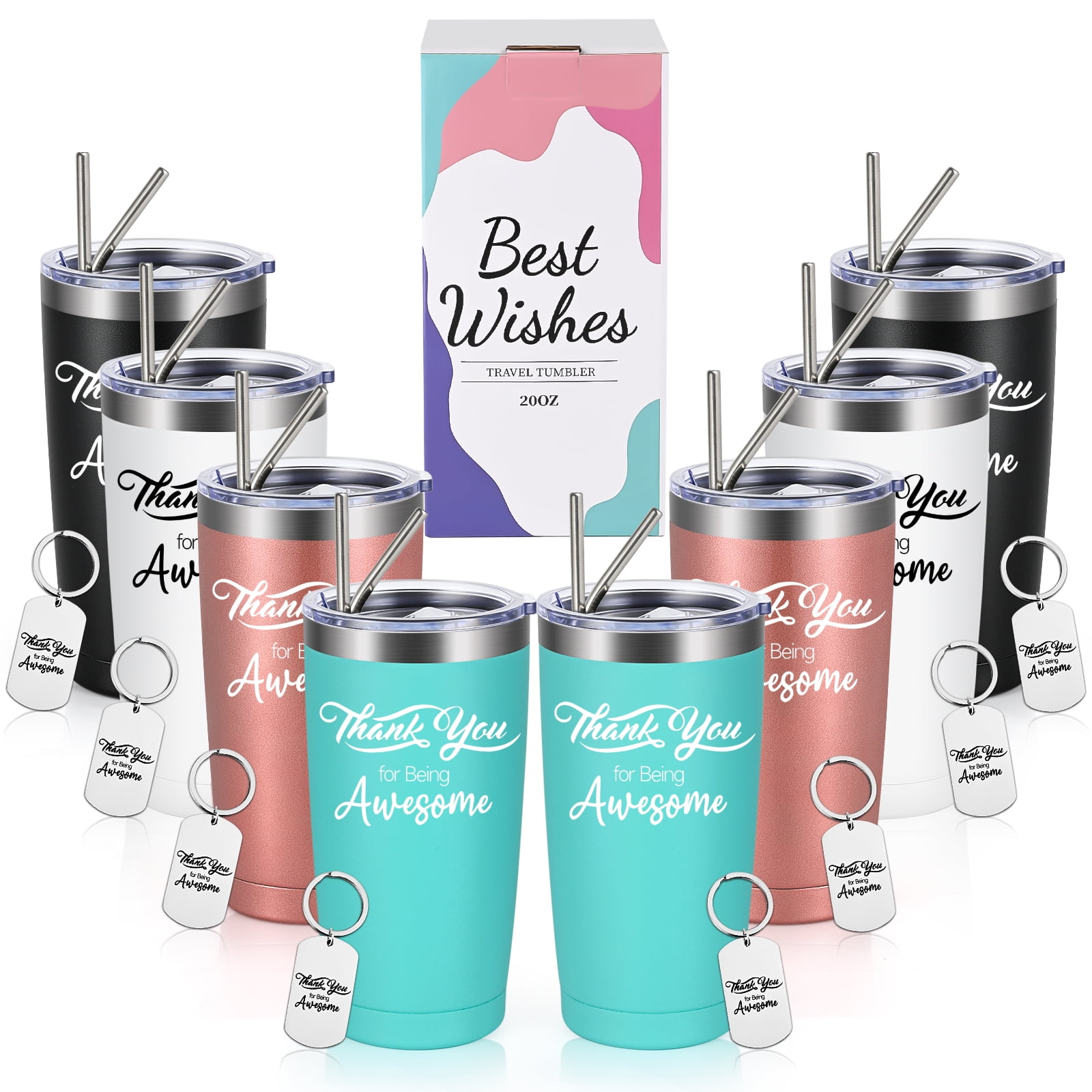 Gingprous 20oz Travel Tumbler Set with Lid, Straw, Keychain - Gifts for ...