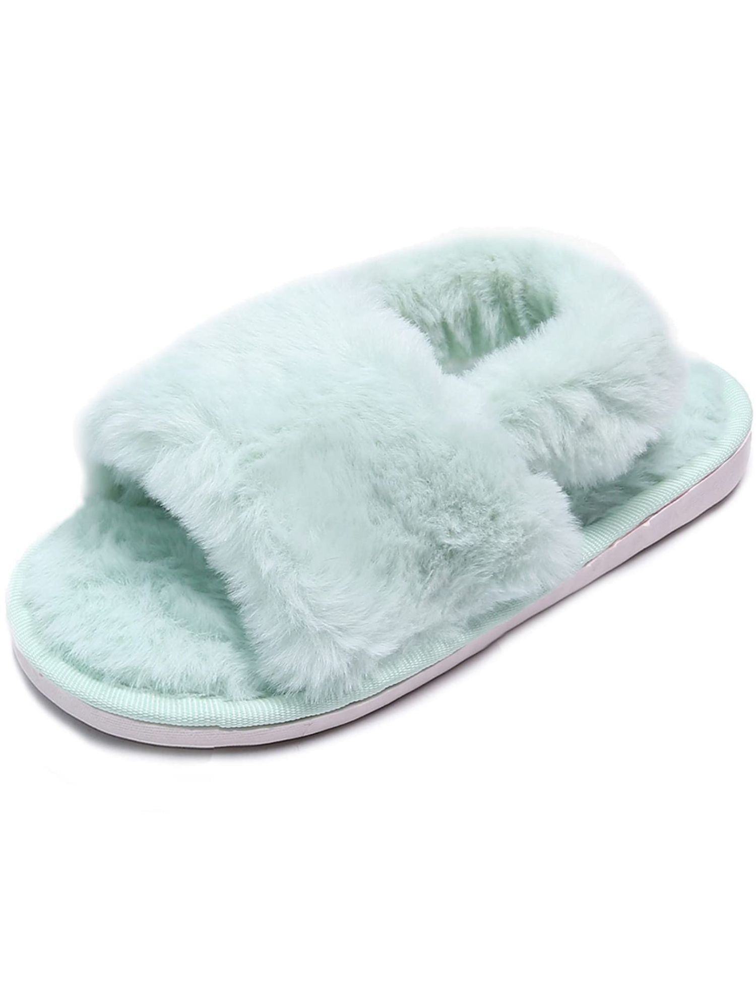 Ginisom Girls Fuzzy Slippers Kids Furry Open Toe Slippers Slides for ...