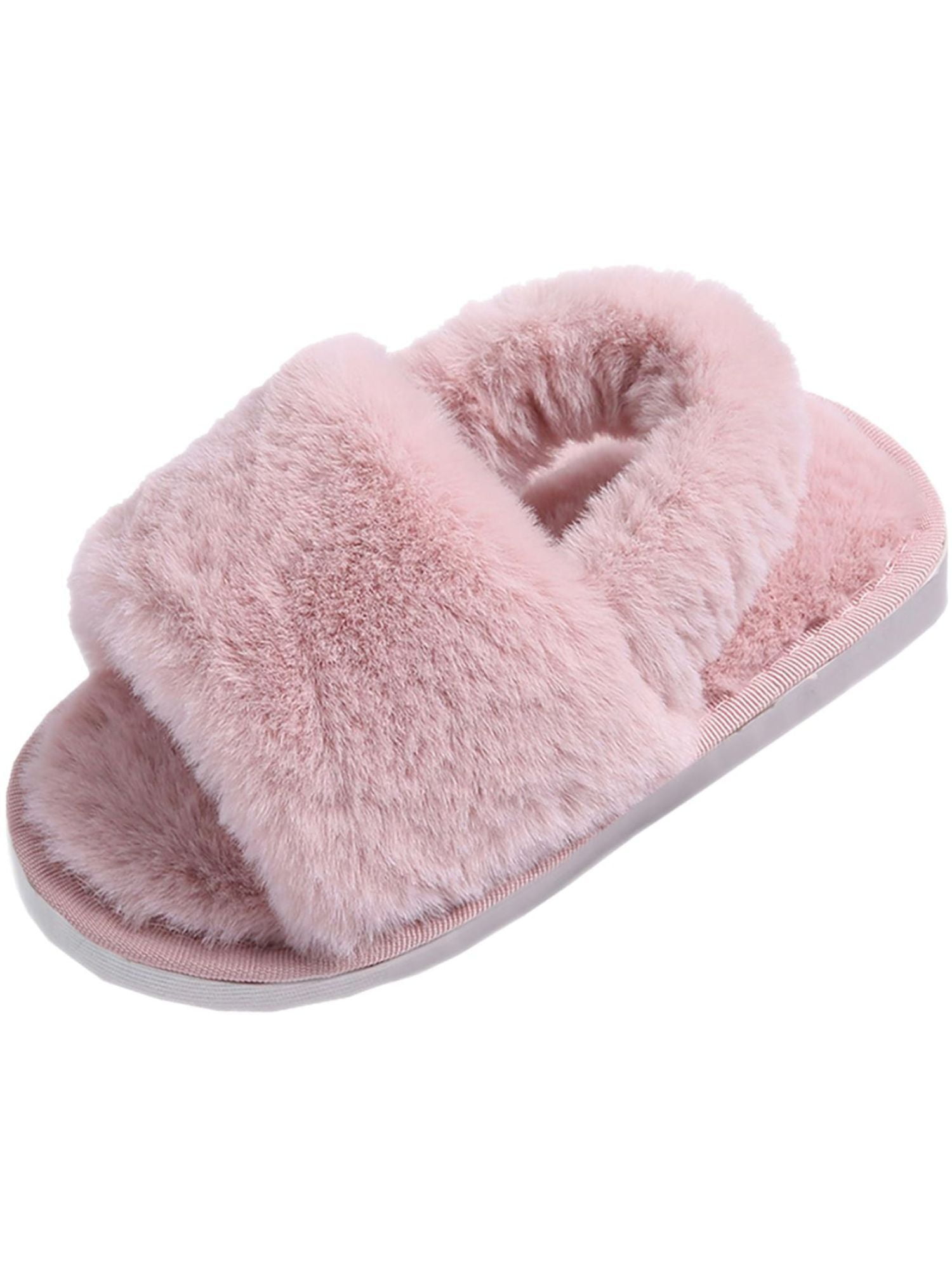 Ginisom Girls Fuzzy Slippers Kids Furry Open Toe Slippers Slides for ...