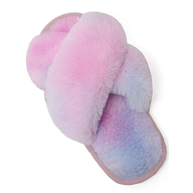 Ginisom Girls Fuzzy Slippers Kids Open Toe Cross Band Fluffy House ...