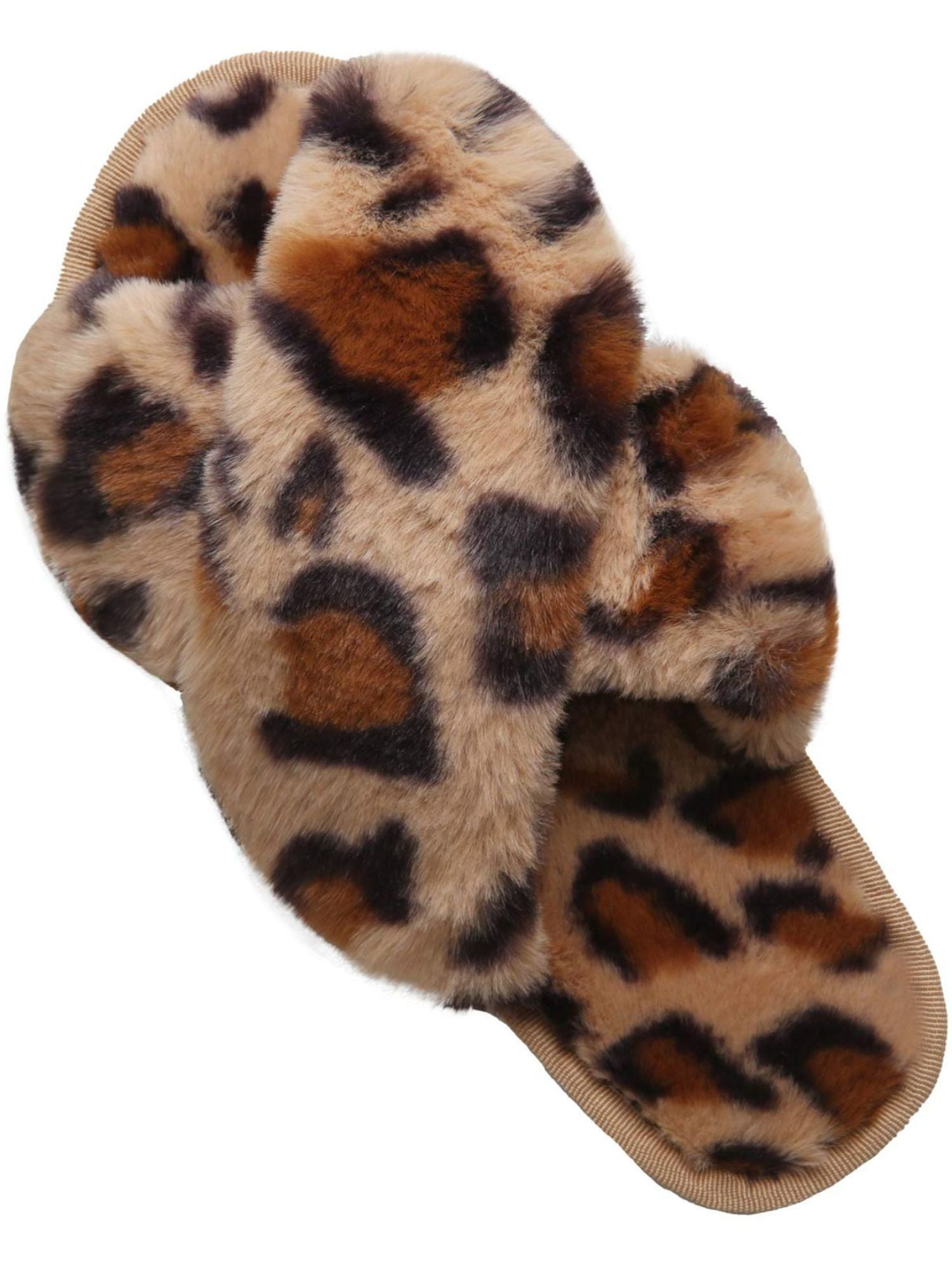 Ginisom Women's Fuzzy Slippers Cross Band Fluffy Open Toe House Slide ...