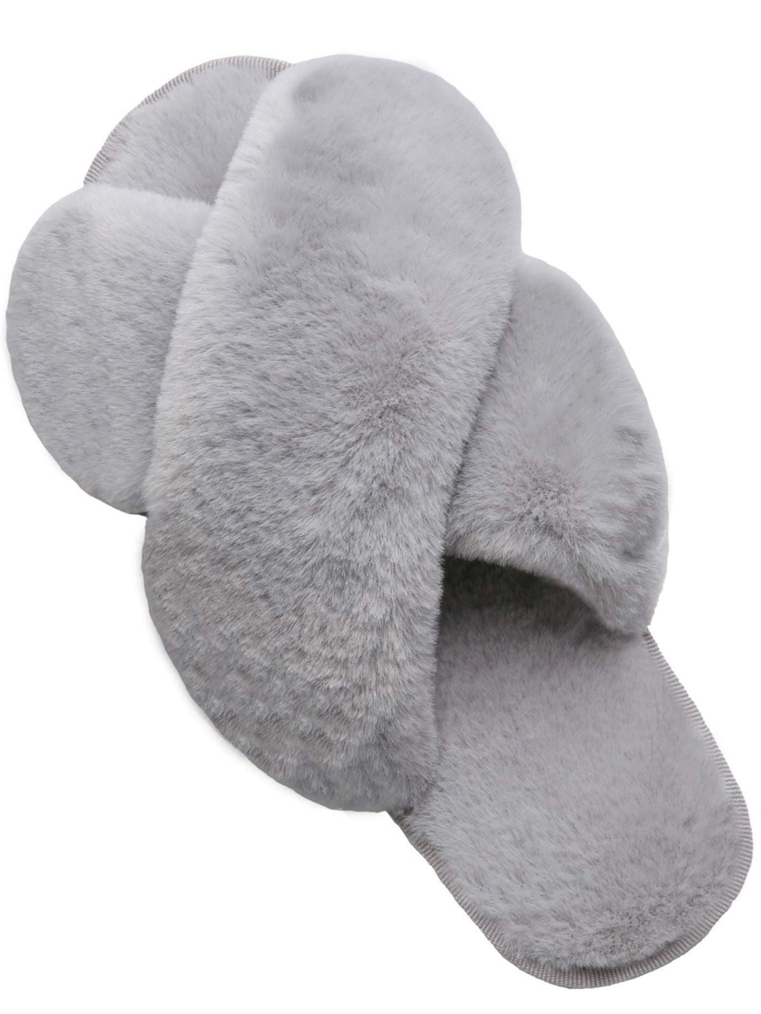 Ginisom Women's Fuzzy Slippers Cross Band Fluffy Open Toe House Slide ...