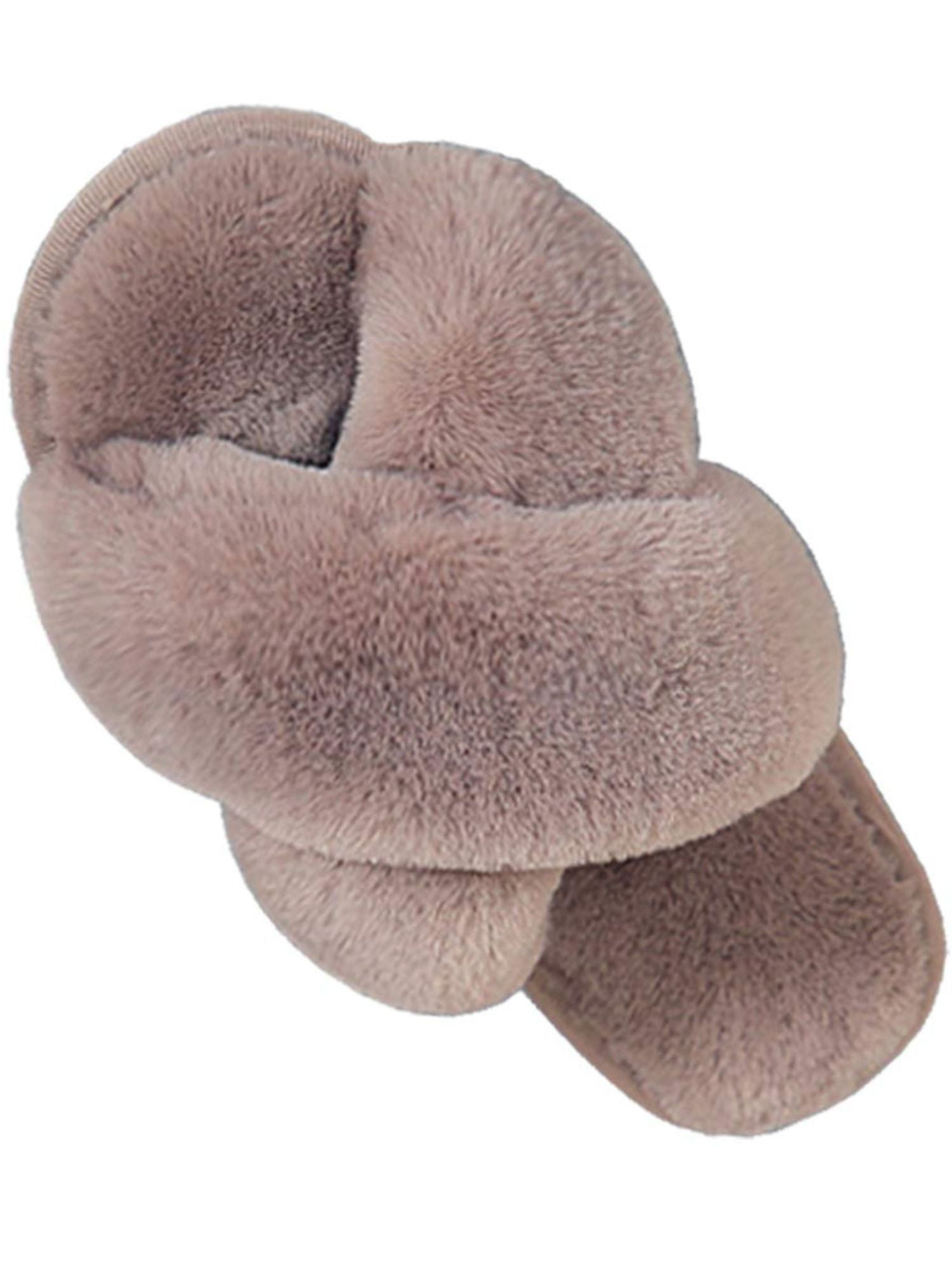 Ginisom Women's Fuzzy Slippers Cross Band Fluffy Open Toe House Slide ...