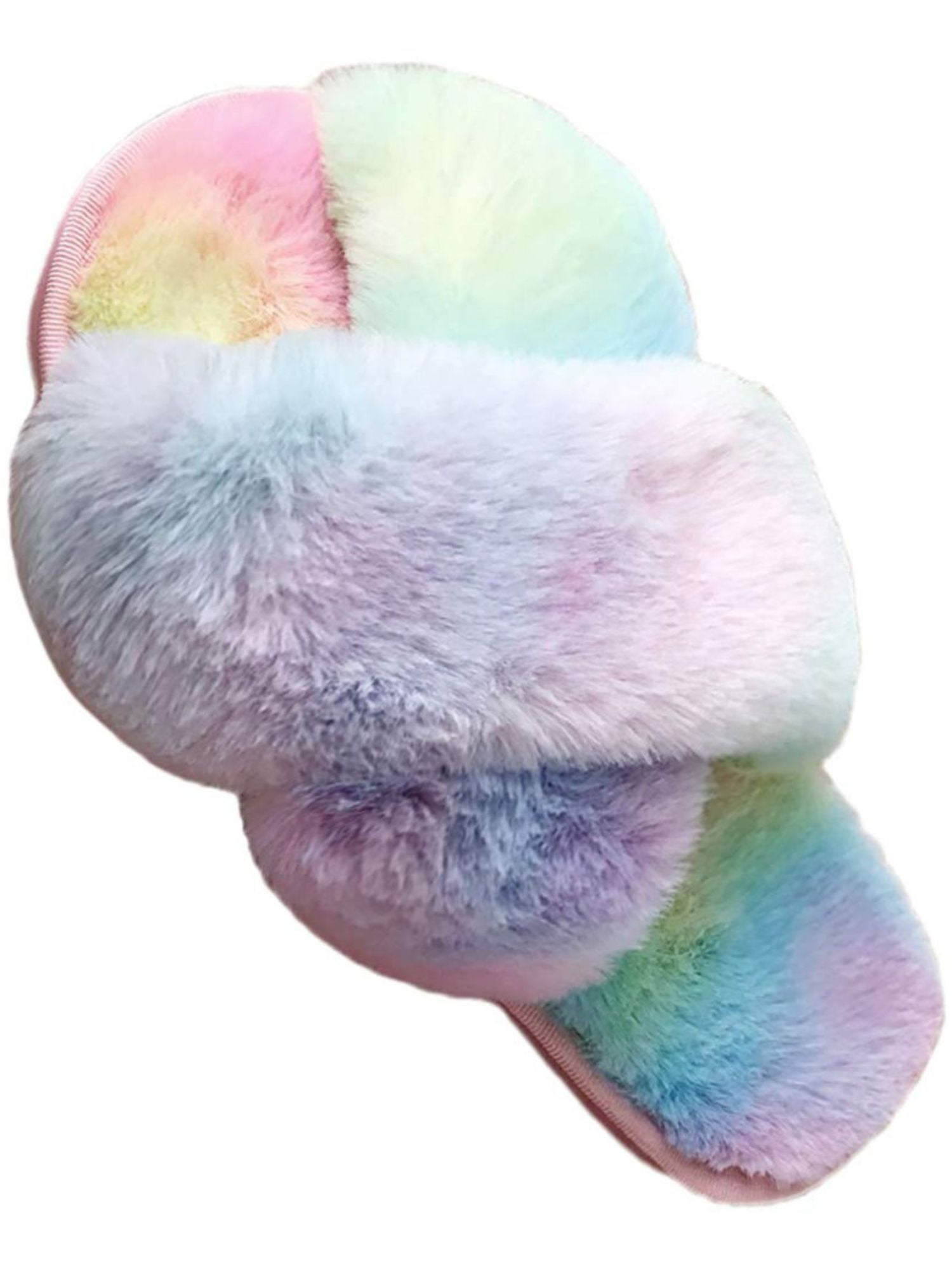 Ginisom Women's Fuzzy Fur Slippers with Cross Band, Open Toe, Indoor ...