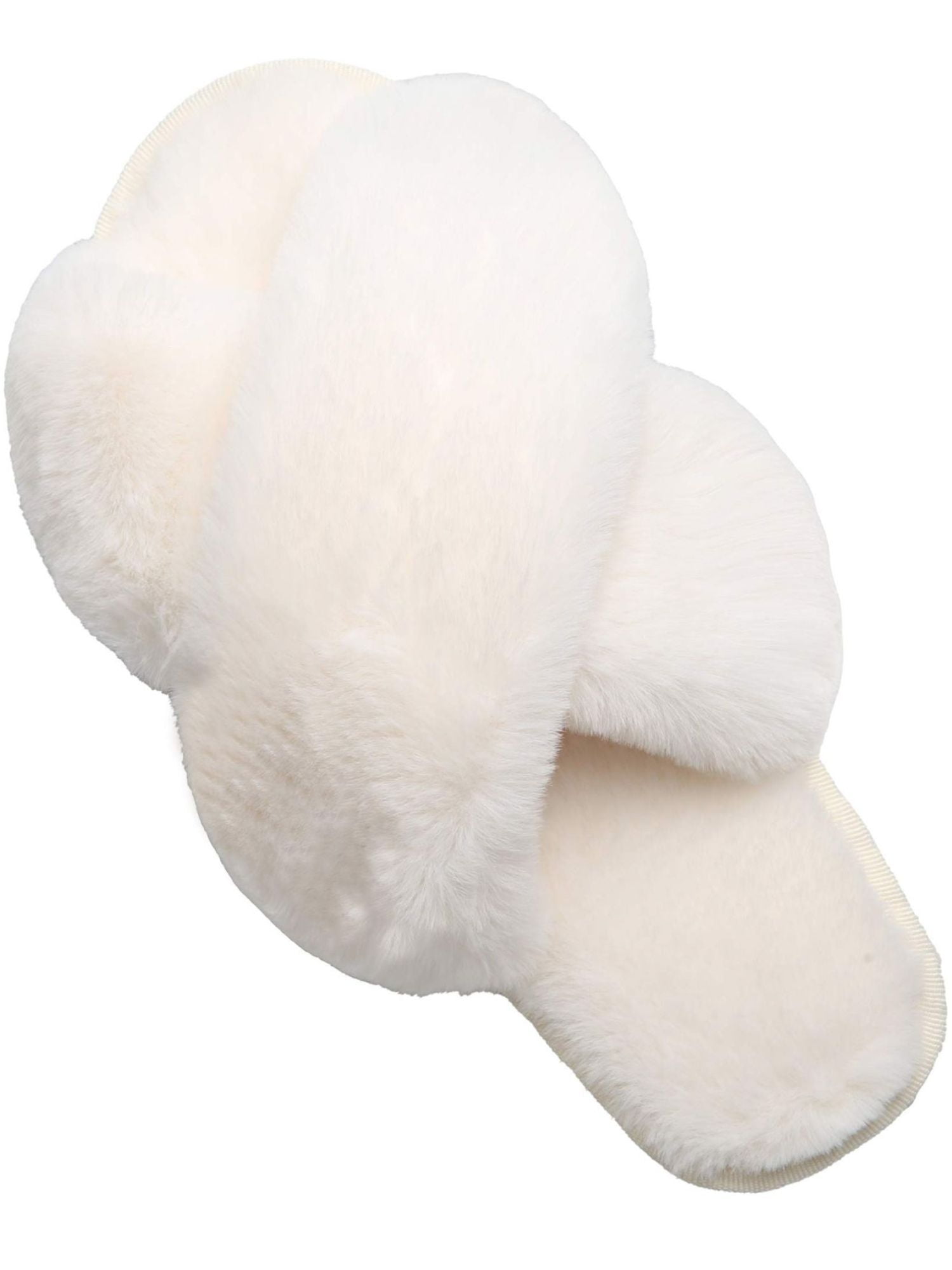 Ginisom Women's Fuzzy Slippers Cross Band Fluffy Open Toe House Slide ...