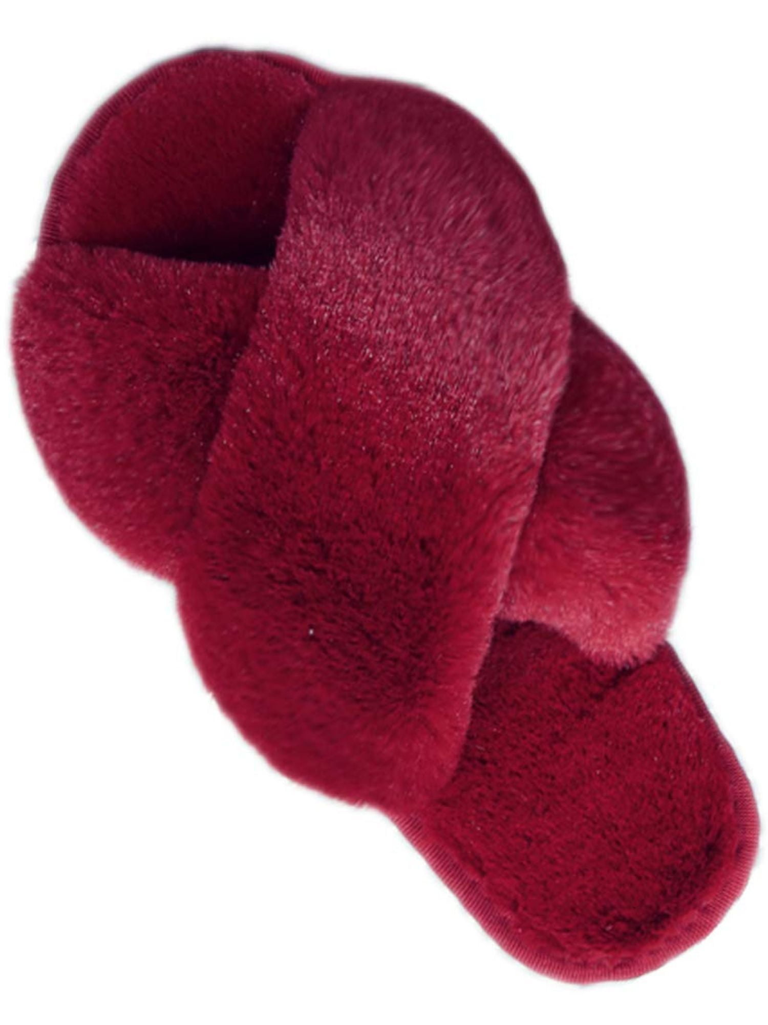 Ginisom Women's Fuzzy Slippers Cross Band Fluffy Open Toe House Slide ...