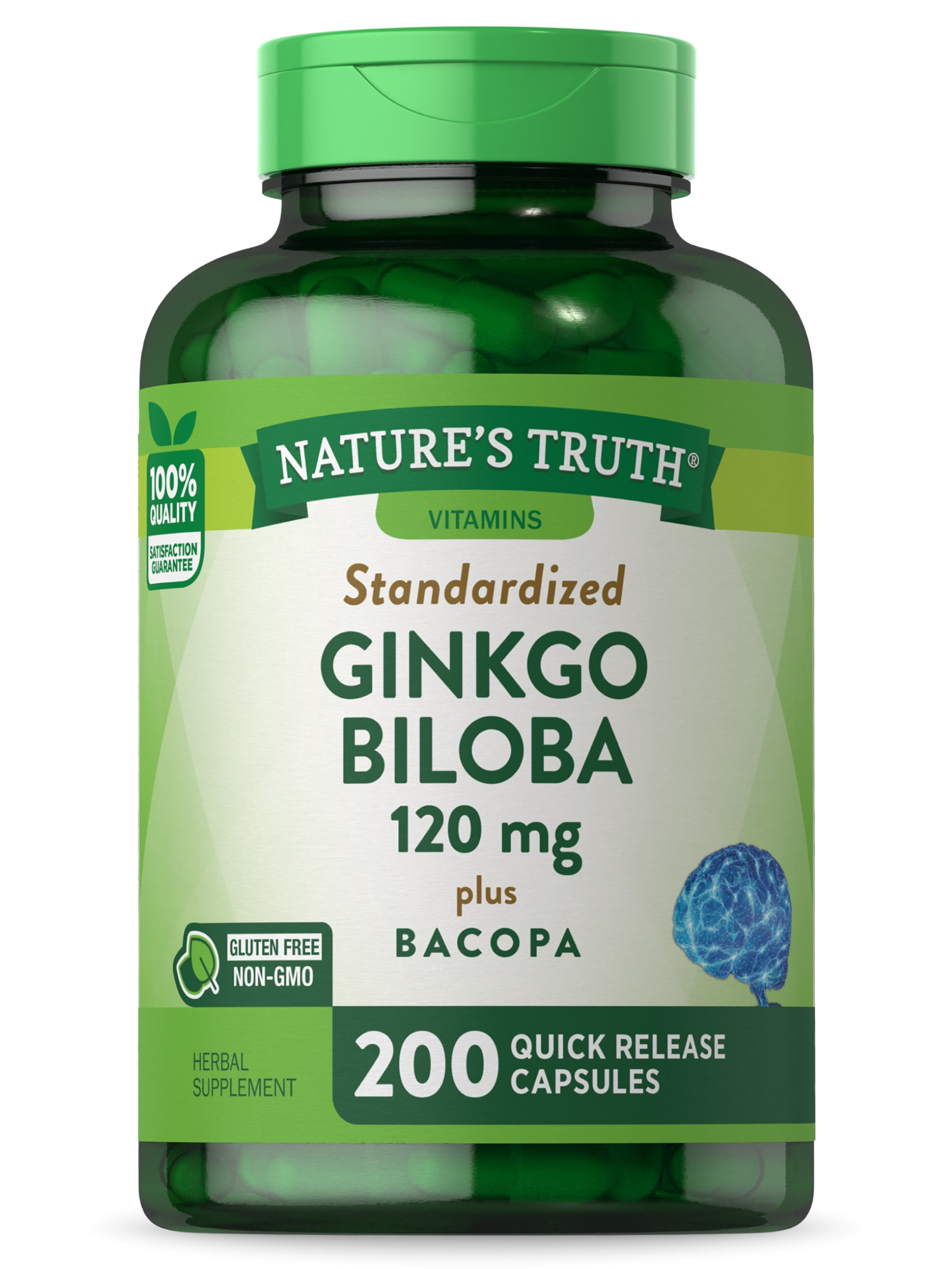 Nature's Truth Ginkgo Biloba 120mg Extract Capsules, 200 Count, with ...
