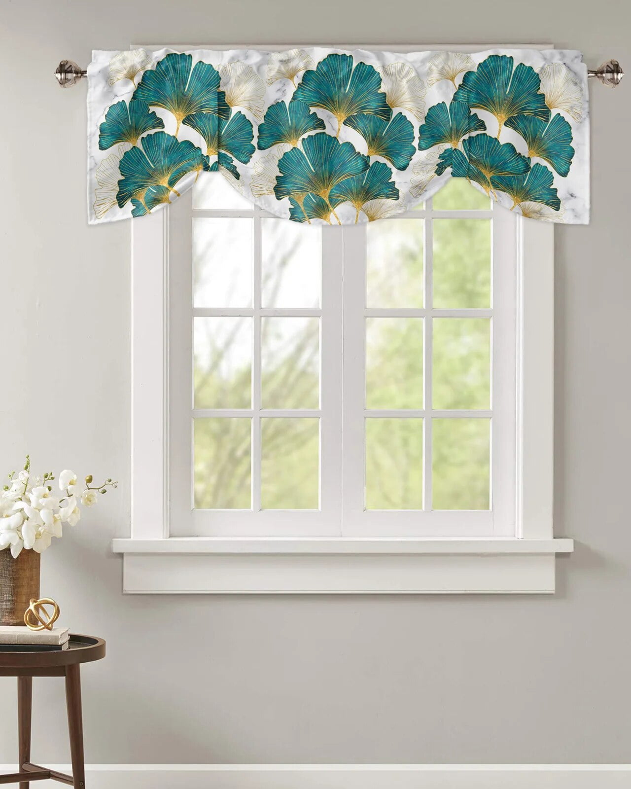 Ginkgo Biloba Marble Texture Window Valance Curtain Kitchen Cafe Short ...