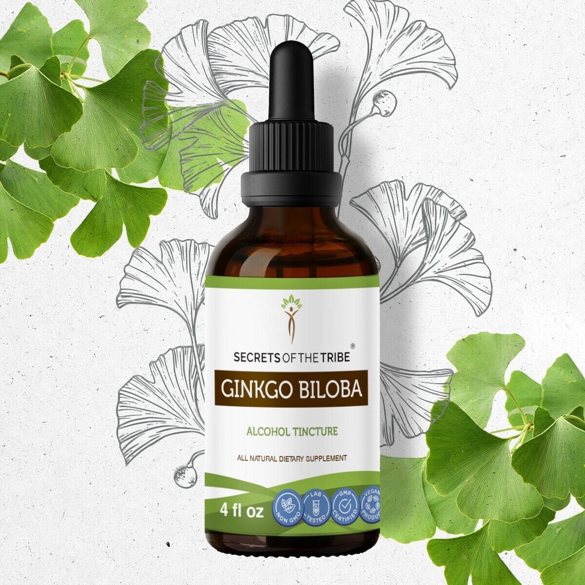 Secrets Of The Tribe Ginkgo Biloba Tincture Dietary Supplement, Natural ...