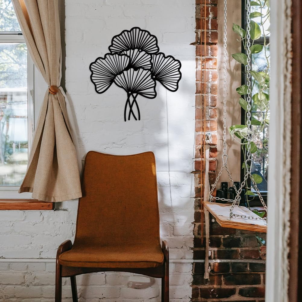 Ginkgo Biloba Wall Decor Iron Wall Sculpture with Screws Black Metal ...