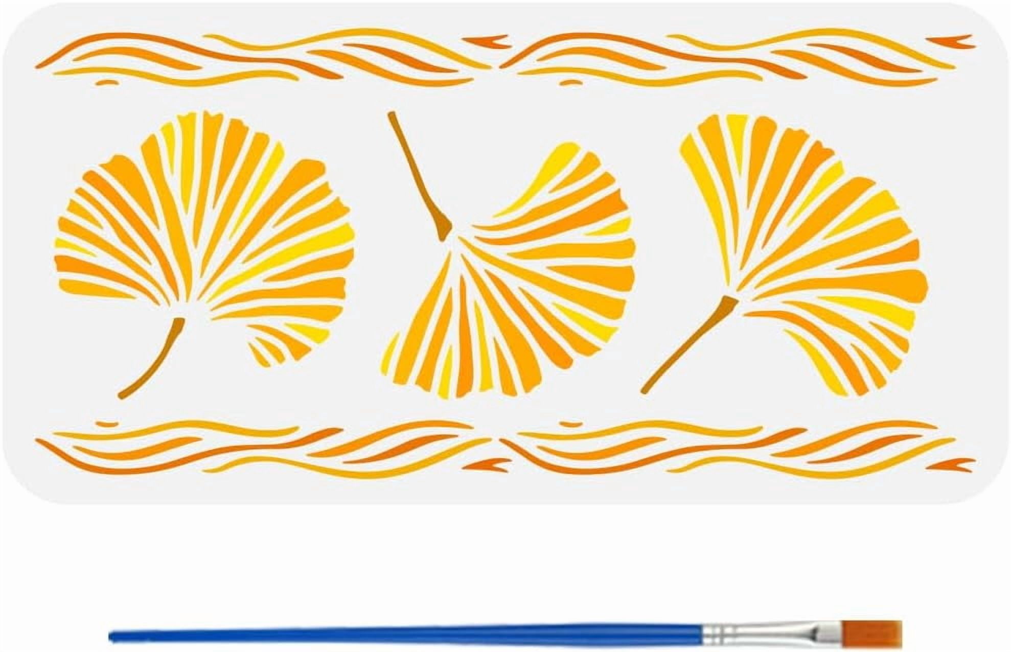 Ginkgo Leaf Border Stencil with Brush 5.9x11.8inch Rectangle Ginkgo ...
