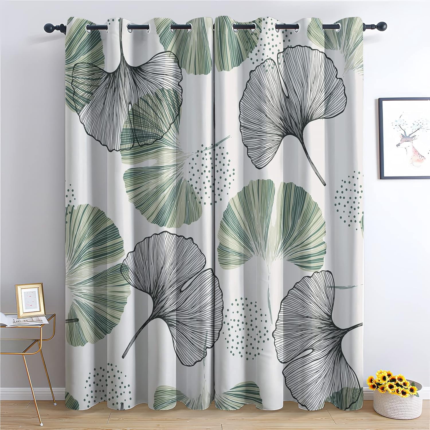 Ginkgo Leaf Curtains For Bedroom Living Room, Botanical Blackout ...